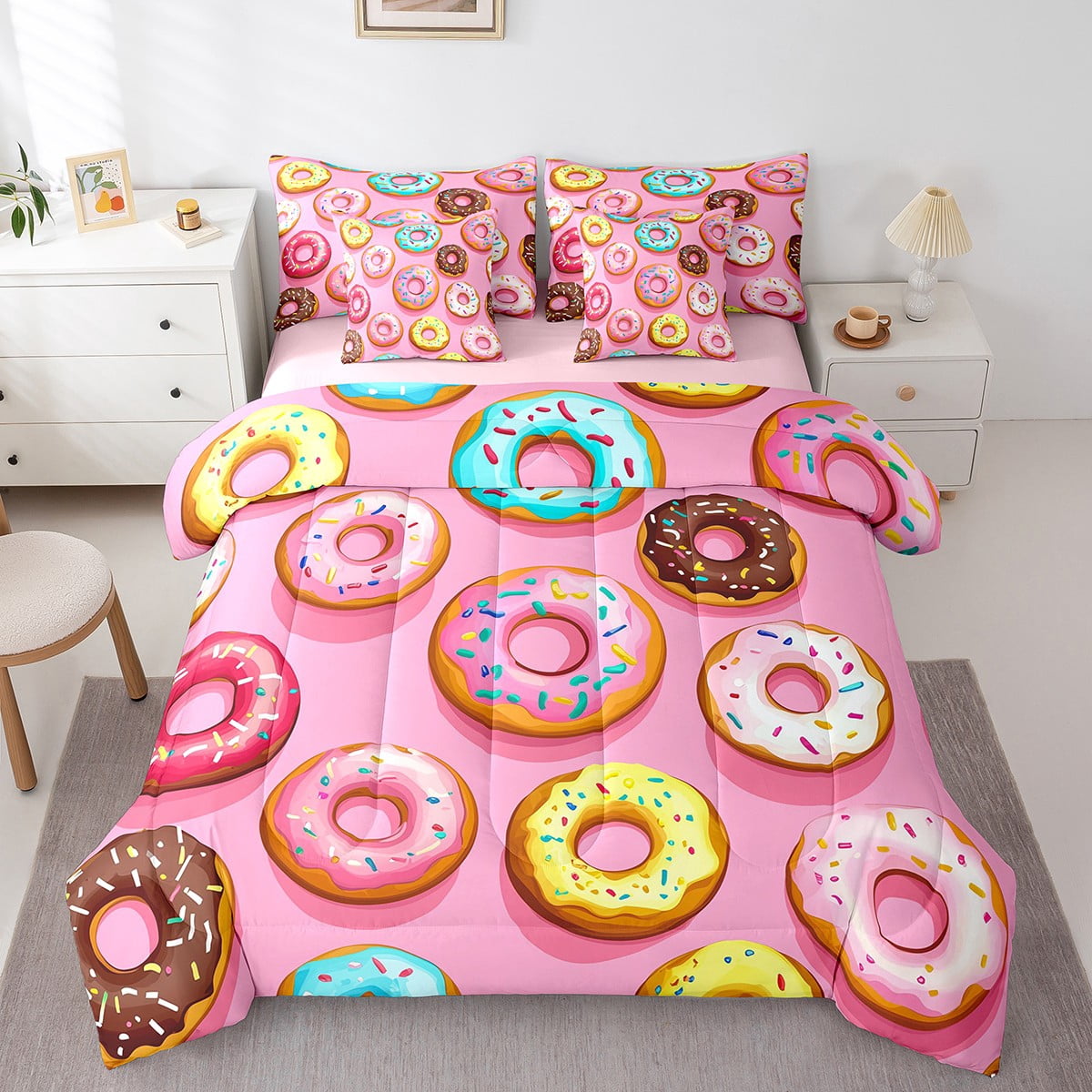 Donuts Comforter Set 7 Piece Bed in a Bag Twin,Colorful Food Bedding ...