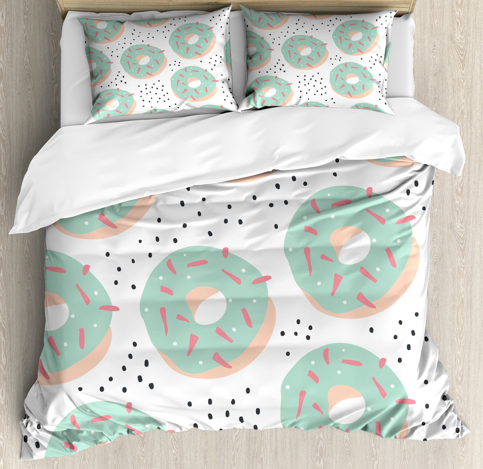 Donuts Duvet Cover Set, Continuous Pastry Dessert Food Design Abstract ...
