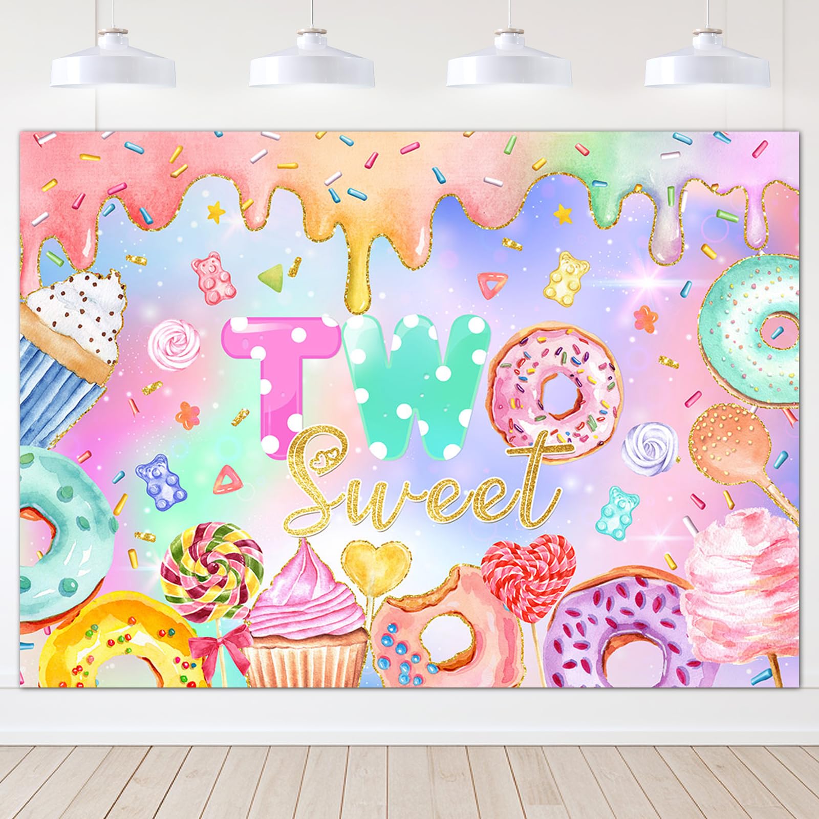 Donuts Two Sweet Birthday Backdrop Girls Sweet Candy Second Birthday ...
