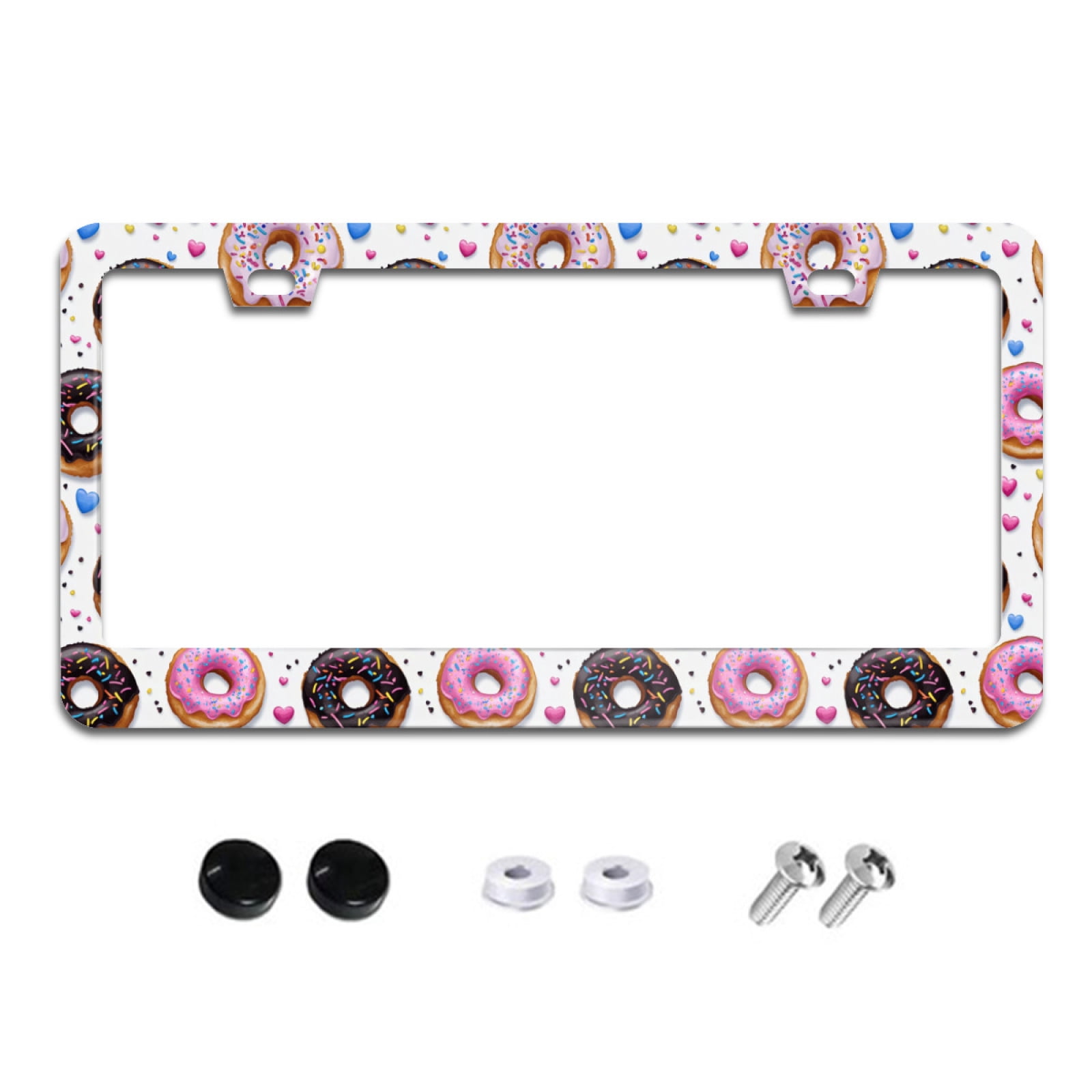 Donuts and Hearts on White License Plate Frames for Women Men Car Plate ...