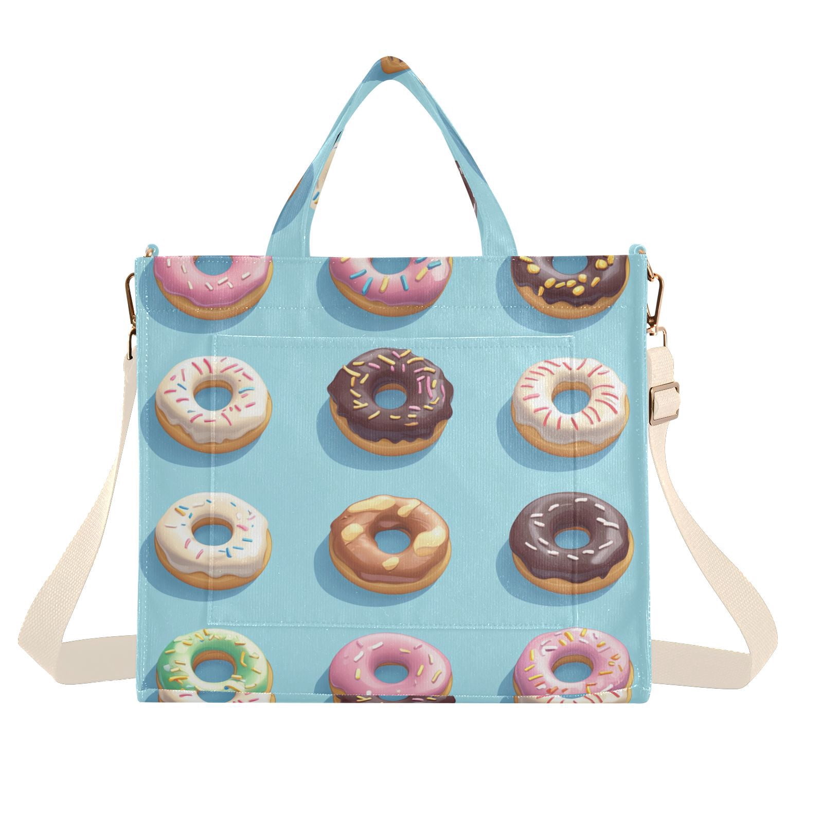Donuts in Blue Corduroy Tote Bag Handbag Large Messenger Bag Shoulder ...