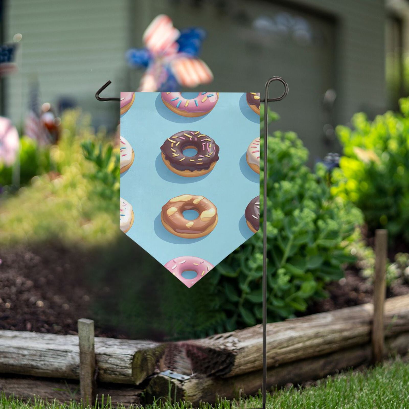 Donuts in Blue Garden Flag 18" x 12.5" Double Sided Yard Lawn Outdoor ...