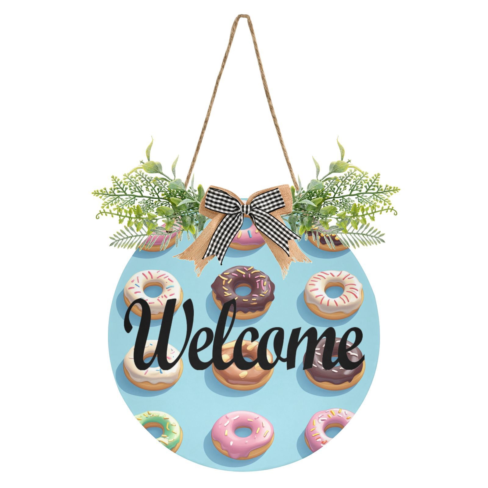 Donuts in Blue Welcome Sign for Front Door Wreath Door Sign for ...