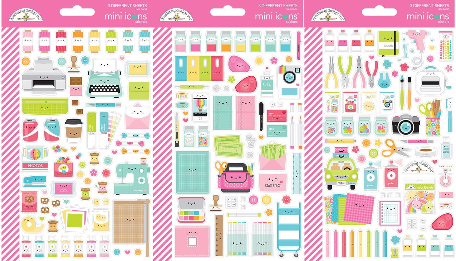 Dooblebug Mini Cardstock Stickers 3/Pkg-Cute & Crafty Icons - Walmart.com