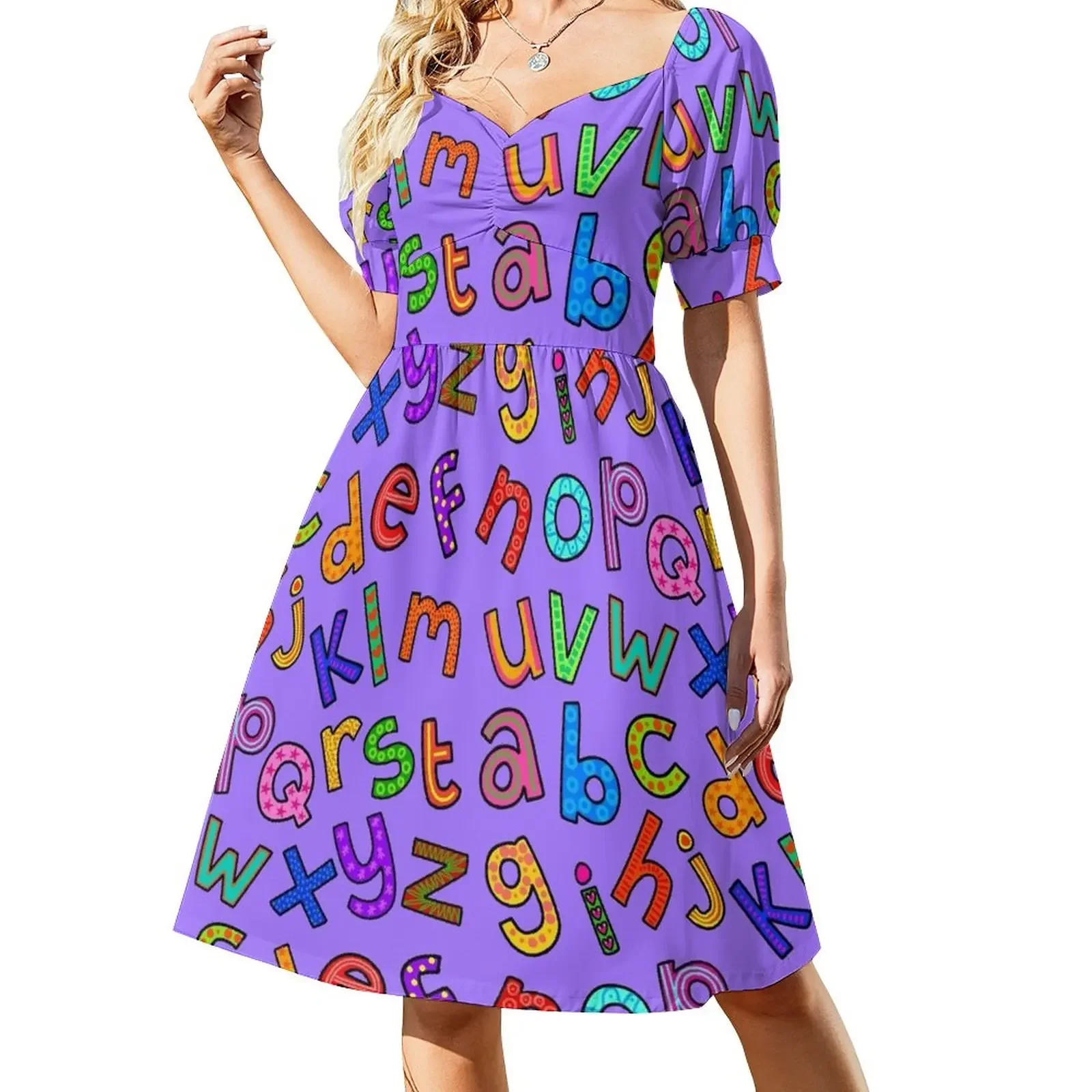 Doodle Alphabet Letters Sleeveless chic and elegant eving dress wom's ...