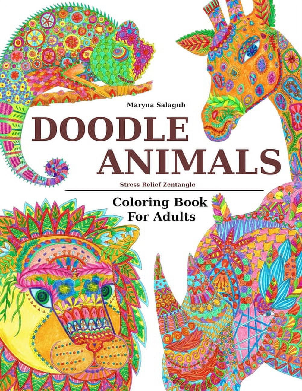 Doodle Animals Stress Relief Zentangle Coloring Book For Adults ...
