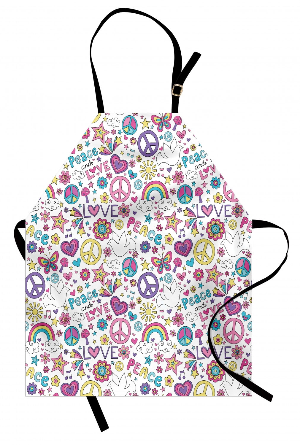 Doodle Apron Retro Symbols of Sixties Peace Magic Mushroom Love Stars ...