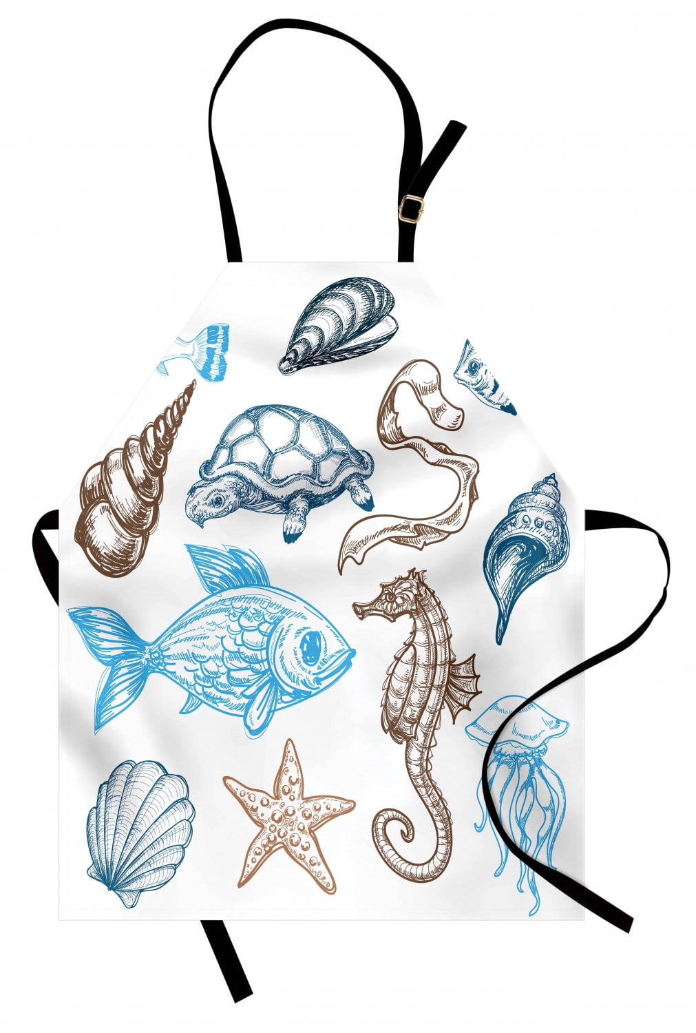 Doodle Apron Underwater Marine Life Aquatic Fish Shell Jellyfish Oyster ...