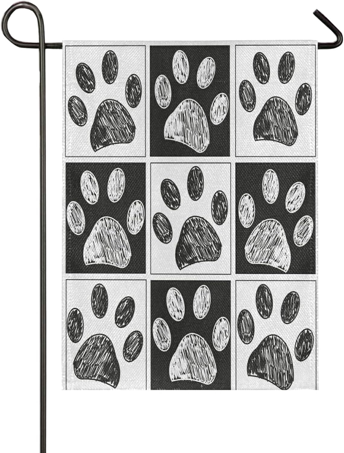 Doodle Black White Dog Animals Paws Print Garden Flag Double Sided, Dog ...