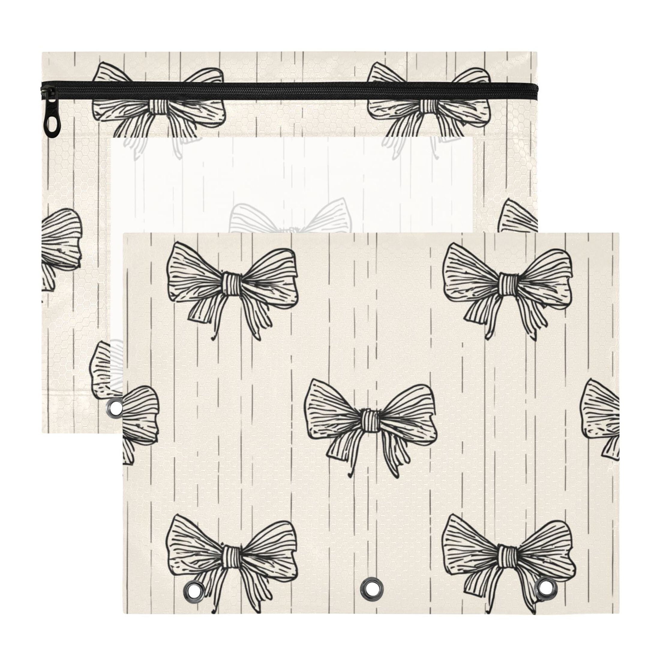 Doodle Bows 3-Ring Binder Pouches A4 Size Zipper Pocket File Storage 2 ...