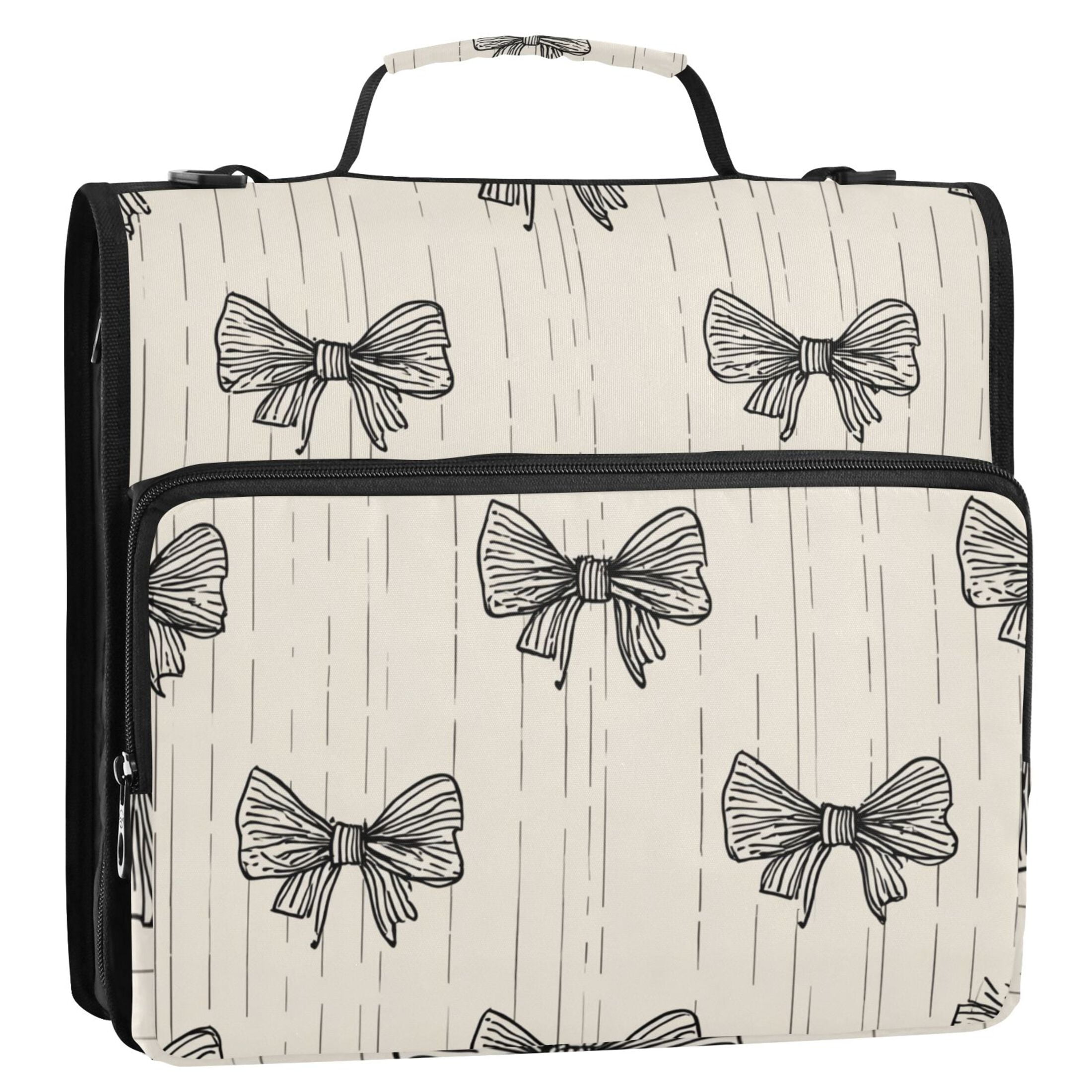 Doodle Bows Binder Bag with Shoulder Strap 3 Ring Zipper Binder File ...