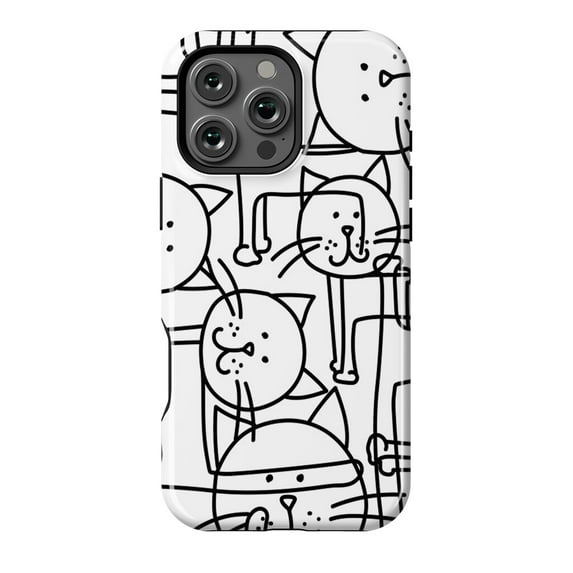 Doodle Cats Playful Black White Art iPhone Case 17 16 15 14 13 12 11 ...