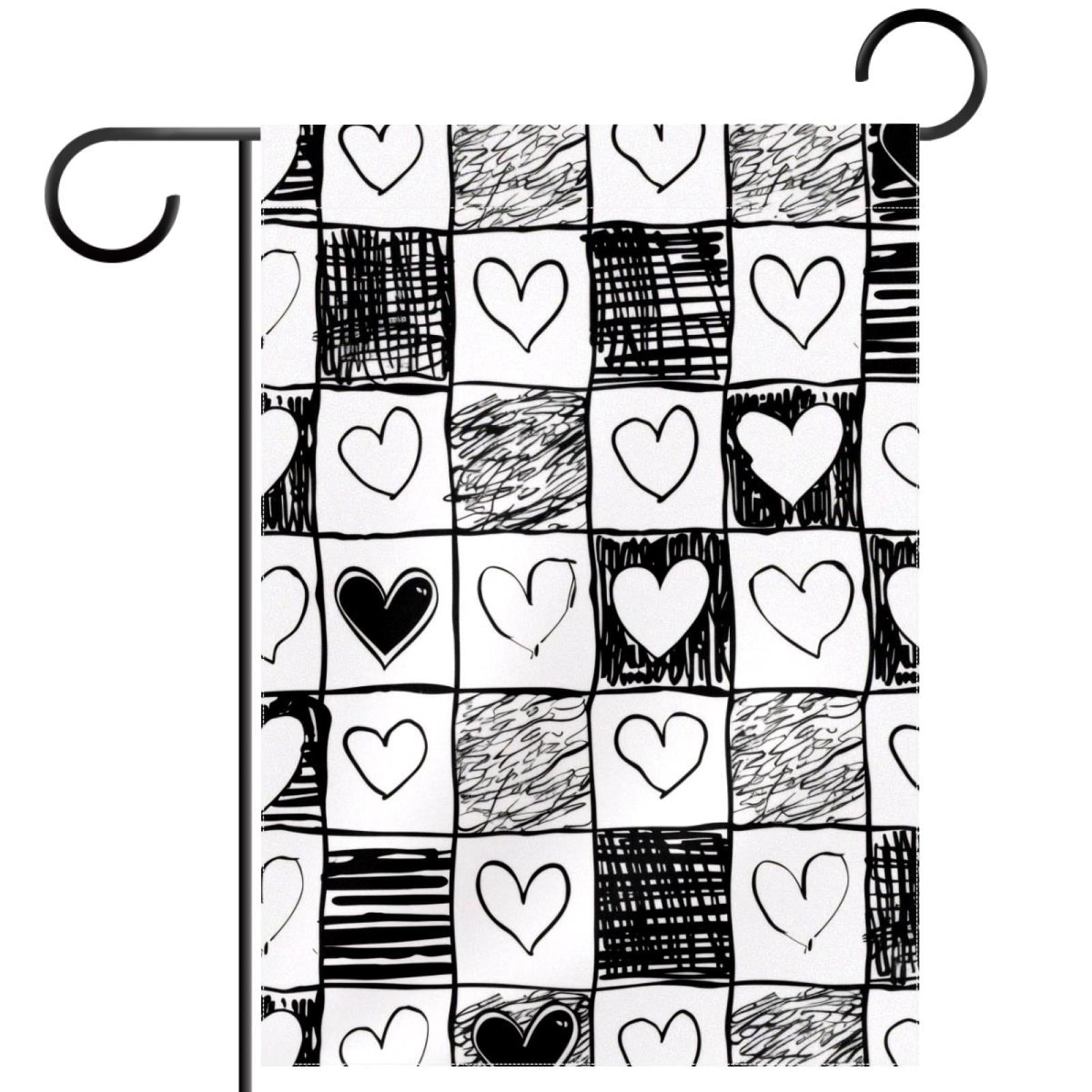 Doodle Checkerboard Texture with Hearts Decorative Garden Flag for All ...