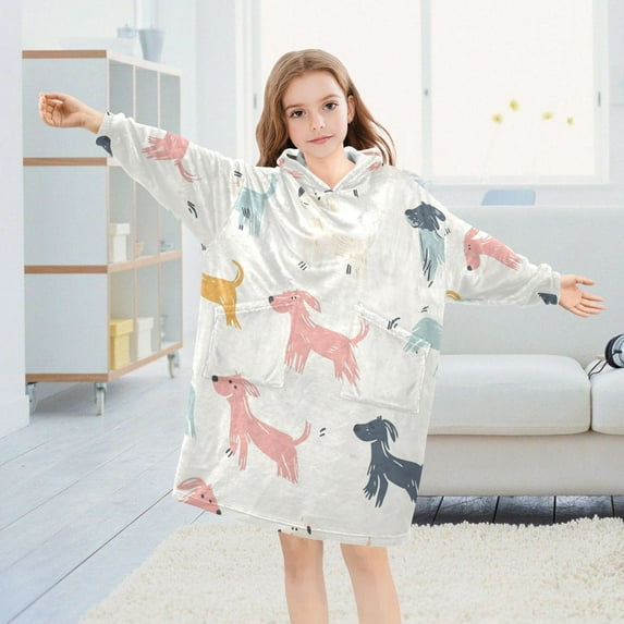 Doodle Colorful Dogs Oversized Wearable Blanket Hoodie Sweatshirt ...