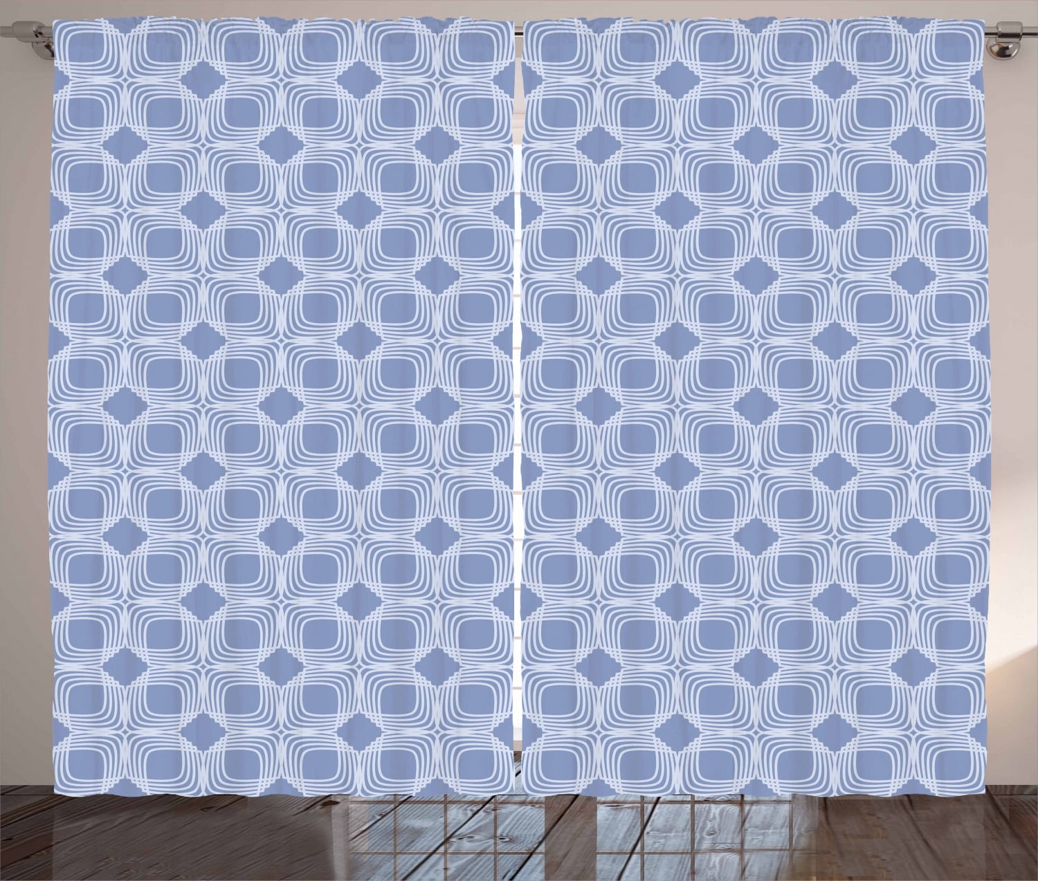 Ambesonne Blue Curtains 2 Panel Set, Geometric Squares Design, 108" x ...