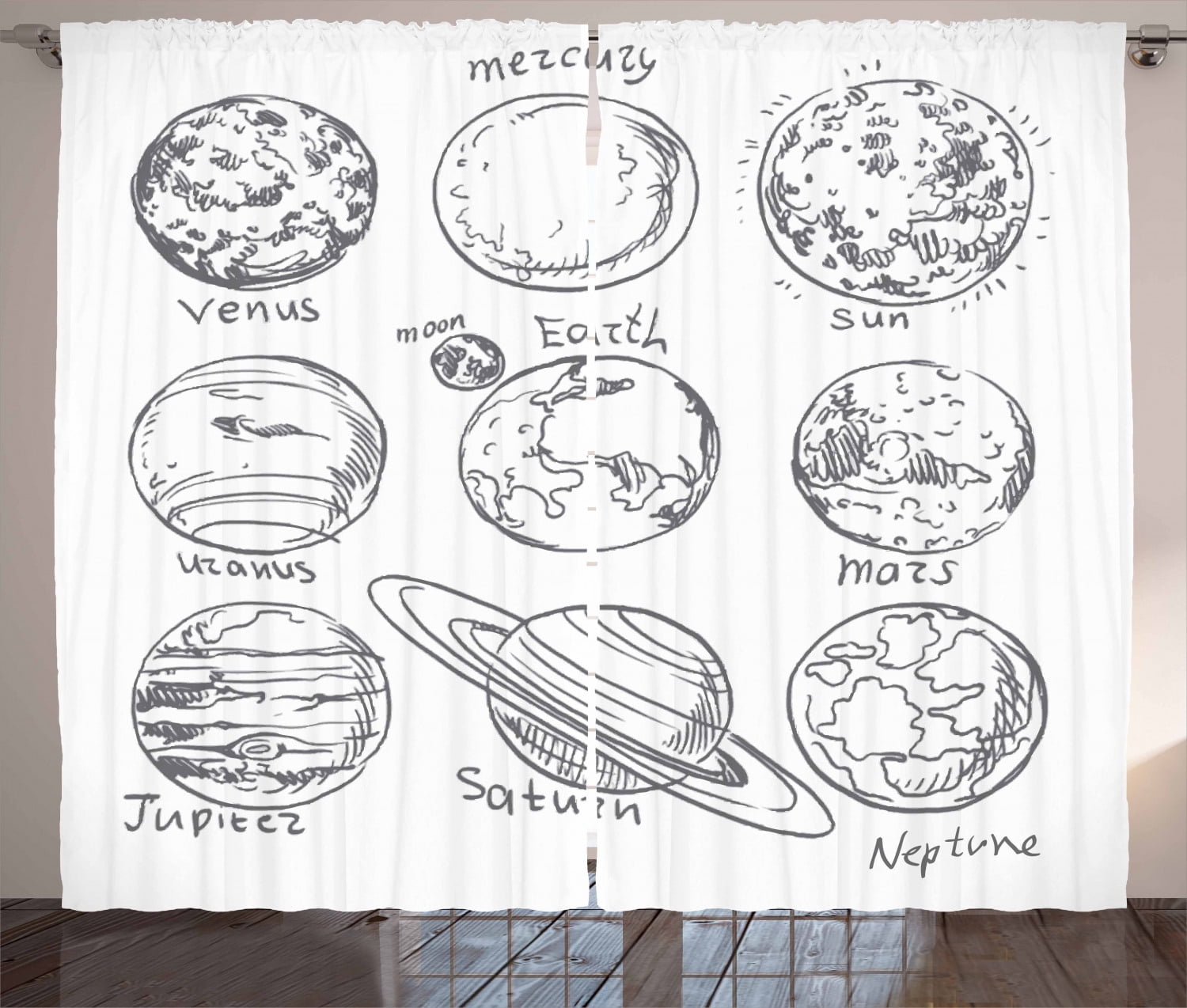 Ambesonne Science Curtains 2 Panel Set, Solar System Mercury, 108" x 96 ...