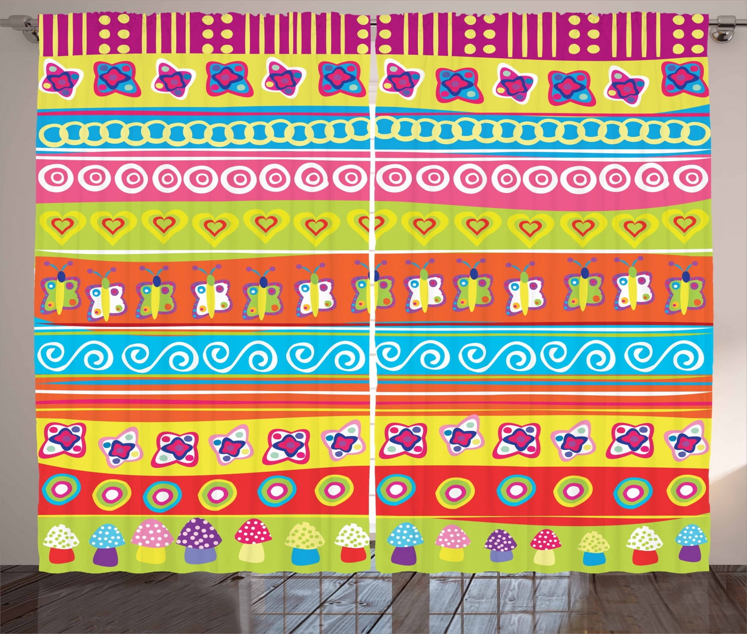 Ambesonne Cartoon Curtains 2 Panel Set, Winning Celebration, 108" x 90 ...