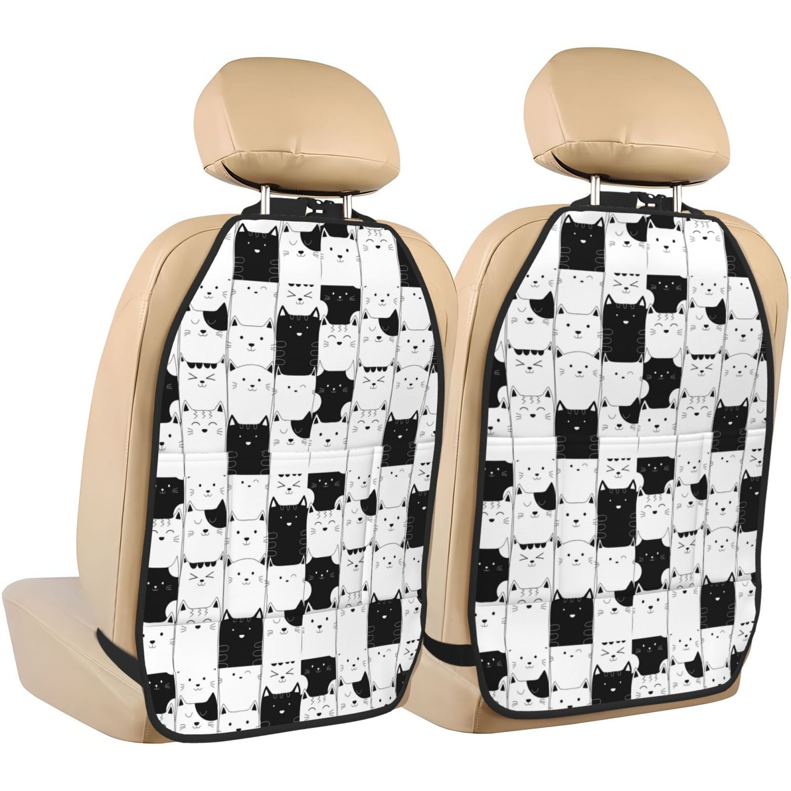 Doodle Cute Cat Backseat Car Organizer, 2 Pack Kick Mats Back Seat ...