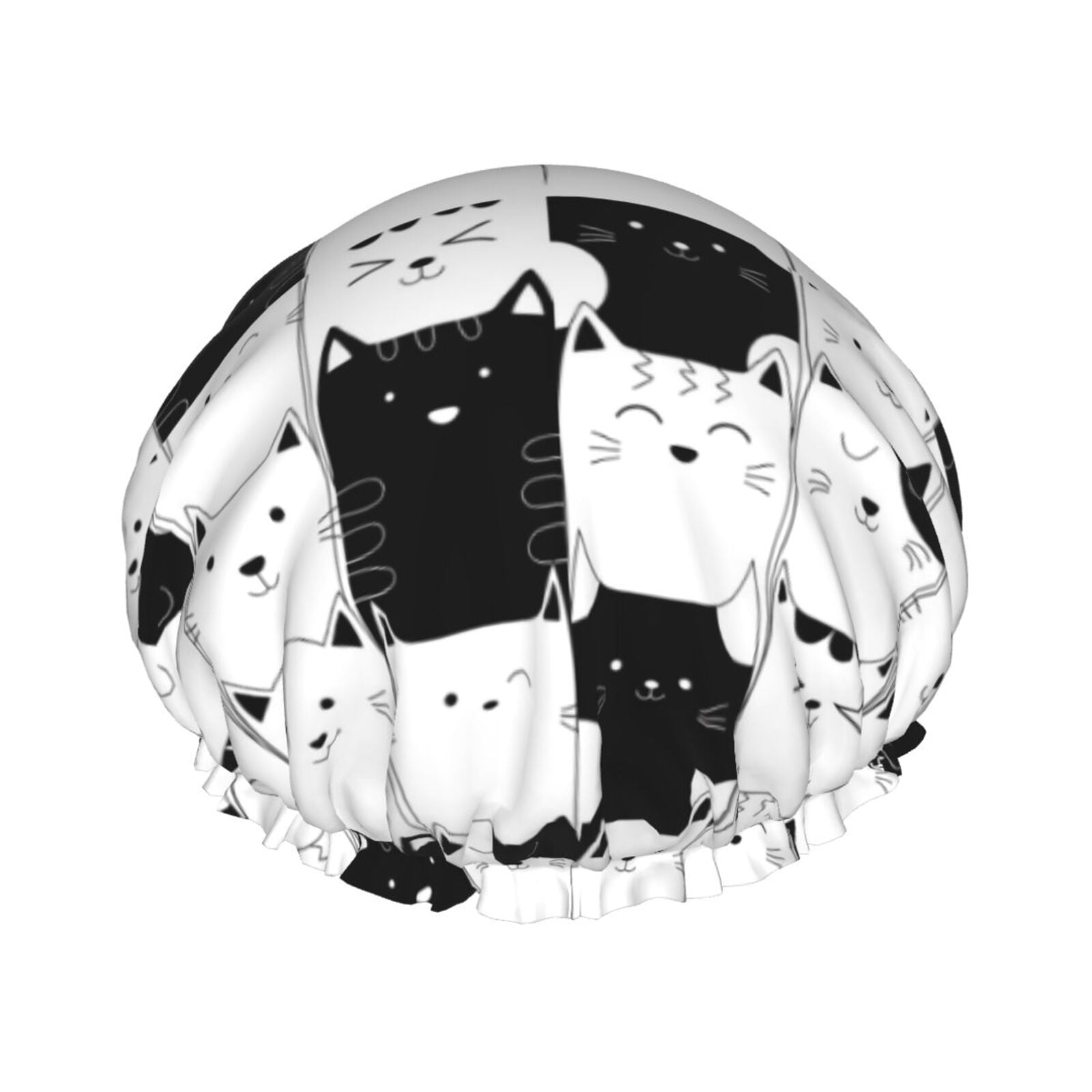 Doodle Cute Cat Shower Cap, Reusable Bath Hair Hat for all Hair Lengths ...
