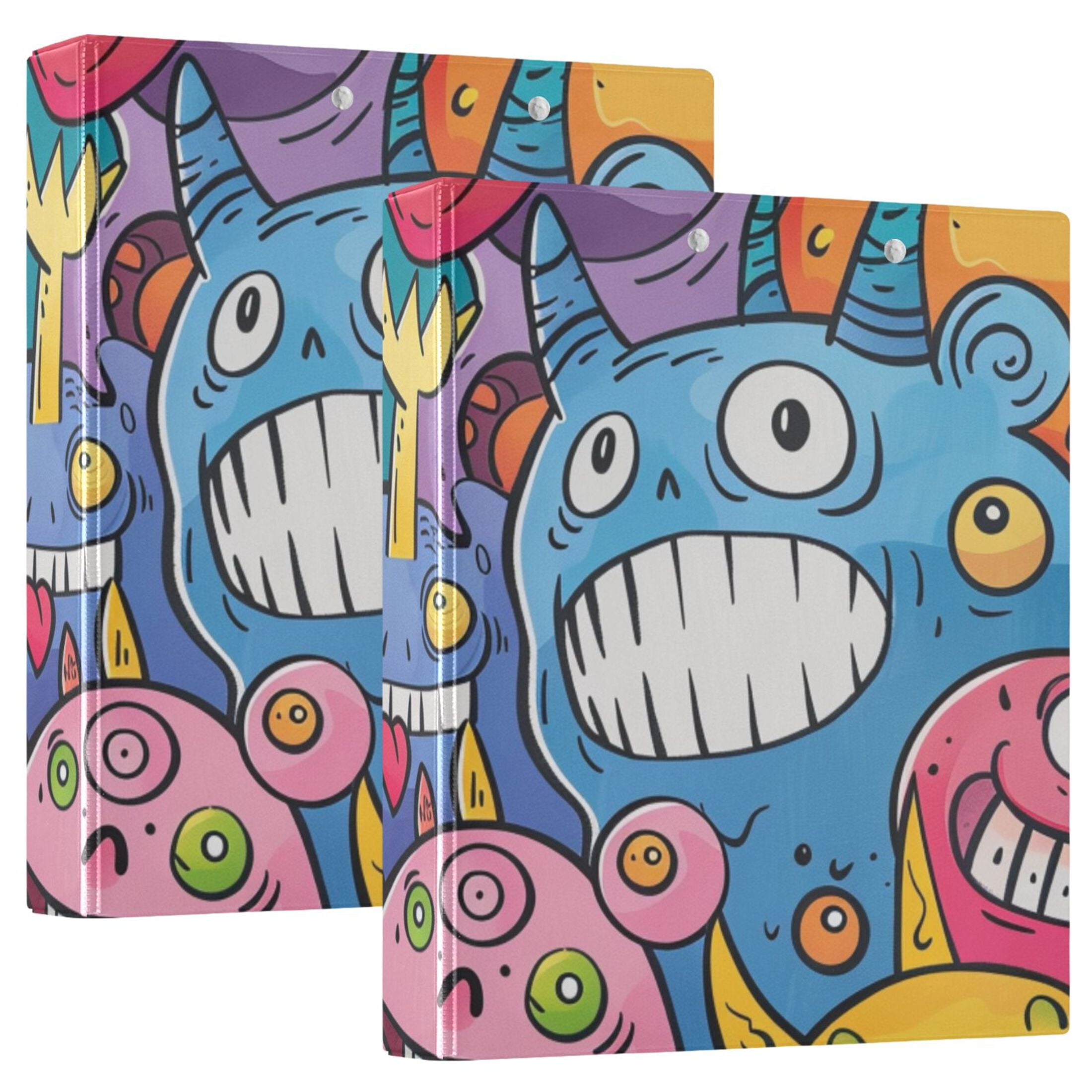 Doodle Cute Monsters 3 Ring Binders 1.5 inch Hardcover File Folders ...