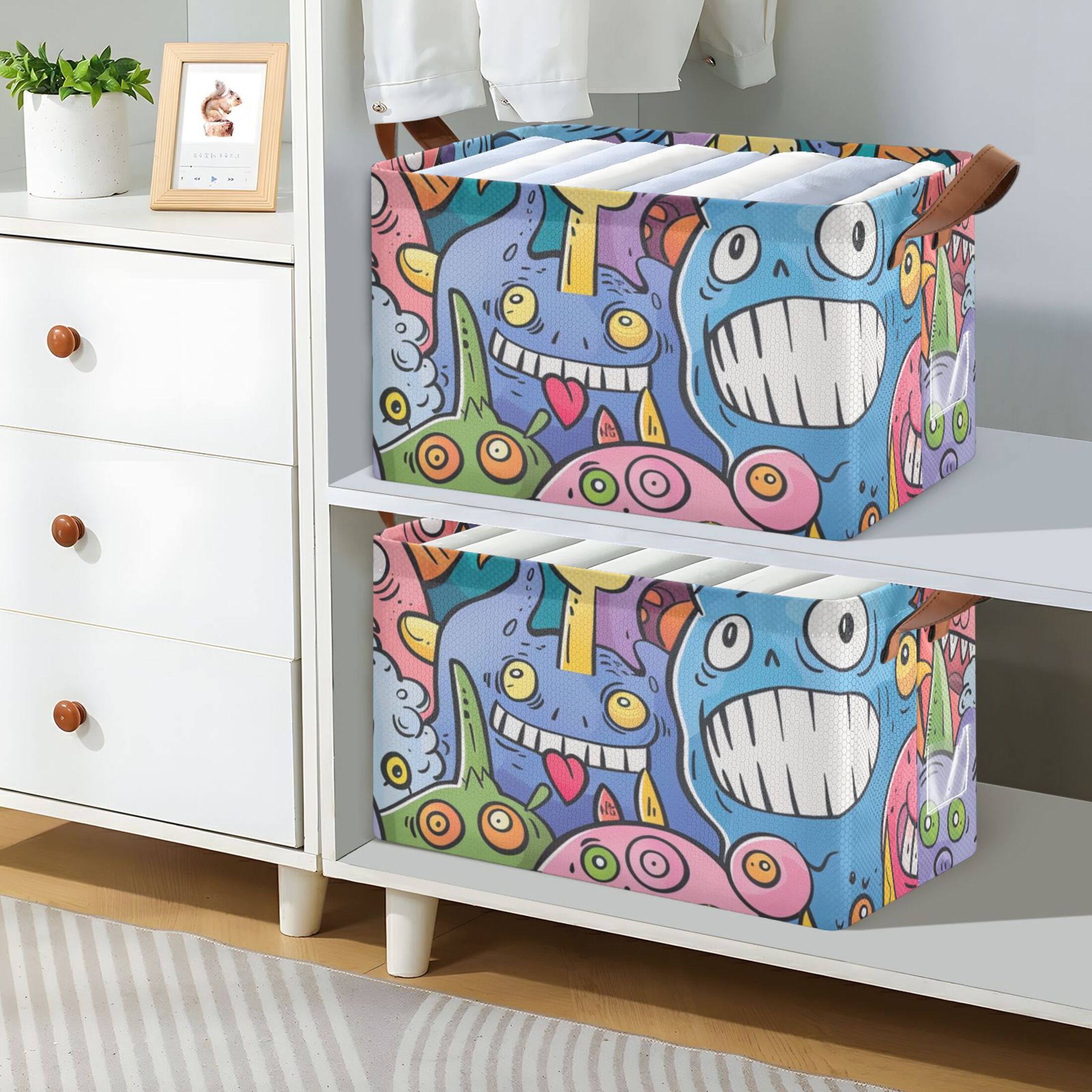 Doodle Cute Monsters Foldable Storage Large Fabric Storage Baskets ...