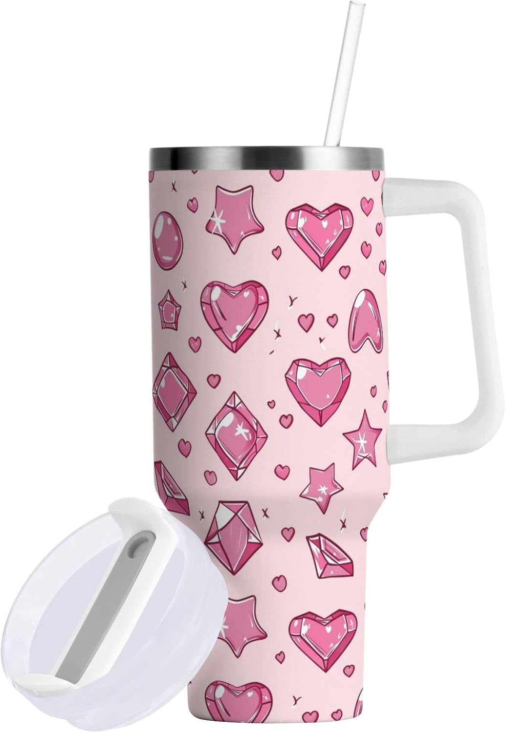 Doodle Diamonds 40 oz Tumbler with Handle Straw Lid | Insulated Cups ...