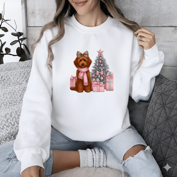 Doodle Dog Holiday Pink Cute Pet Lover Festive Sweatshirt, up to size ...