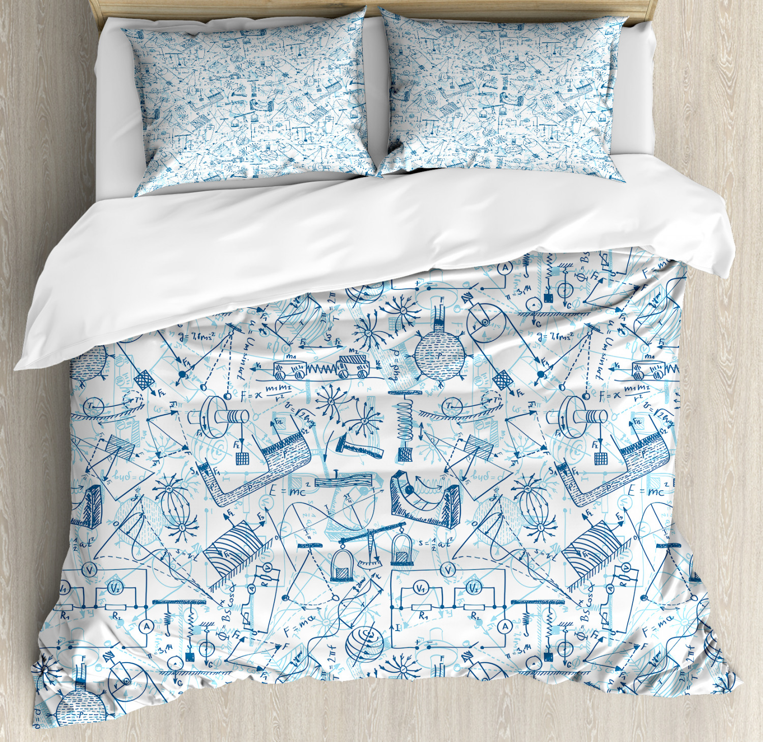Doodle Duvet Cover Set Queen Size, Physics Themed Drawing a Pattern of ...