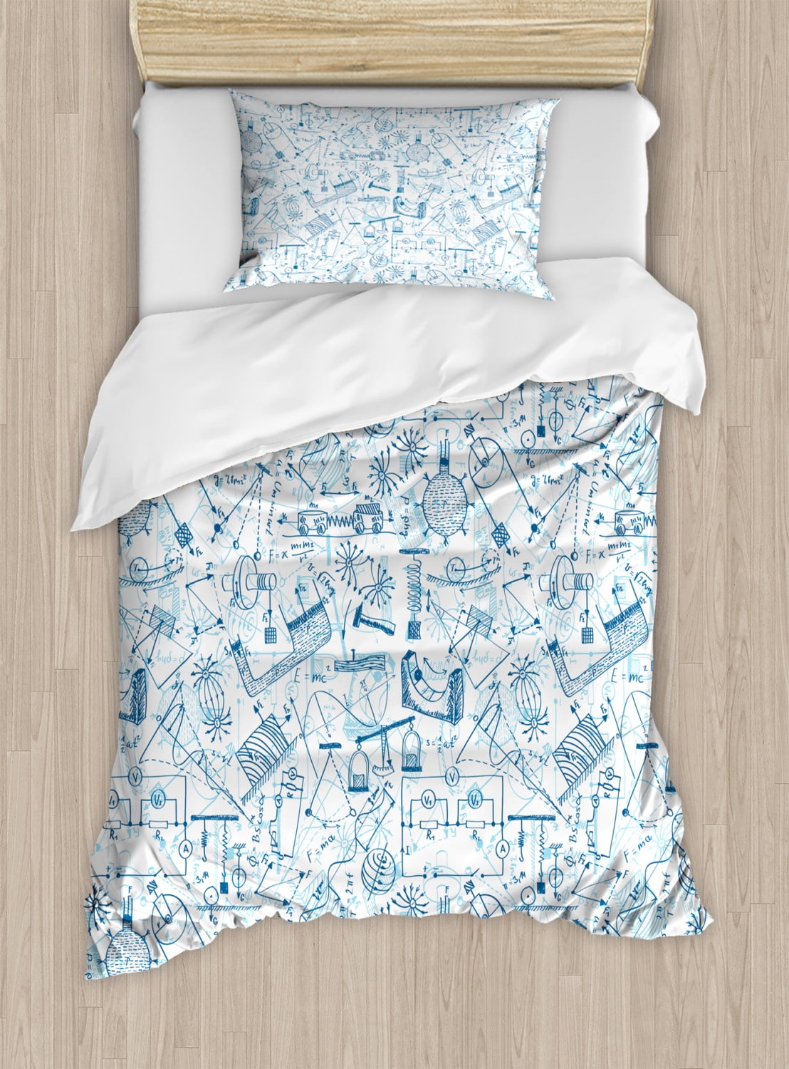 Doodle Duvet Cover Set Twin Size, Physics Themed Drawing a Pattern of ...