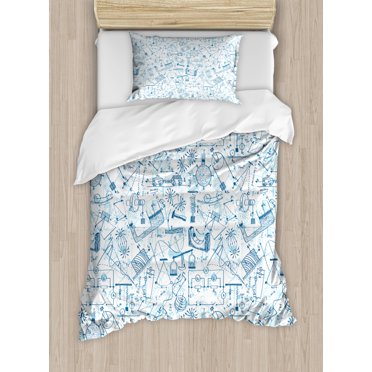 Tree King Size Duvet Cover Set, Doodle Pattern Ornamental Sketch Style ...