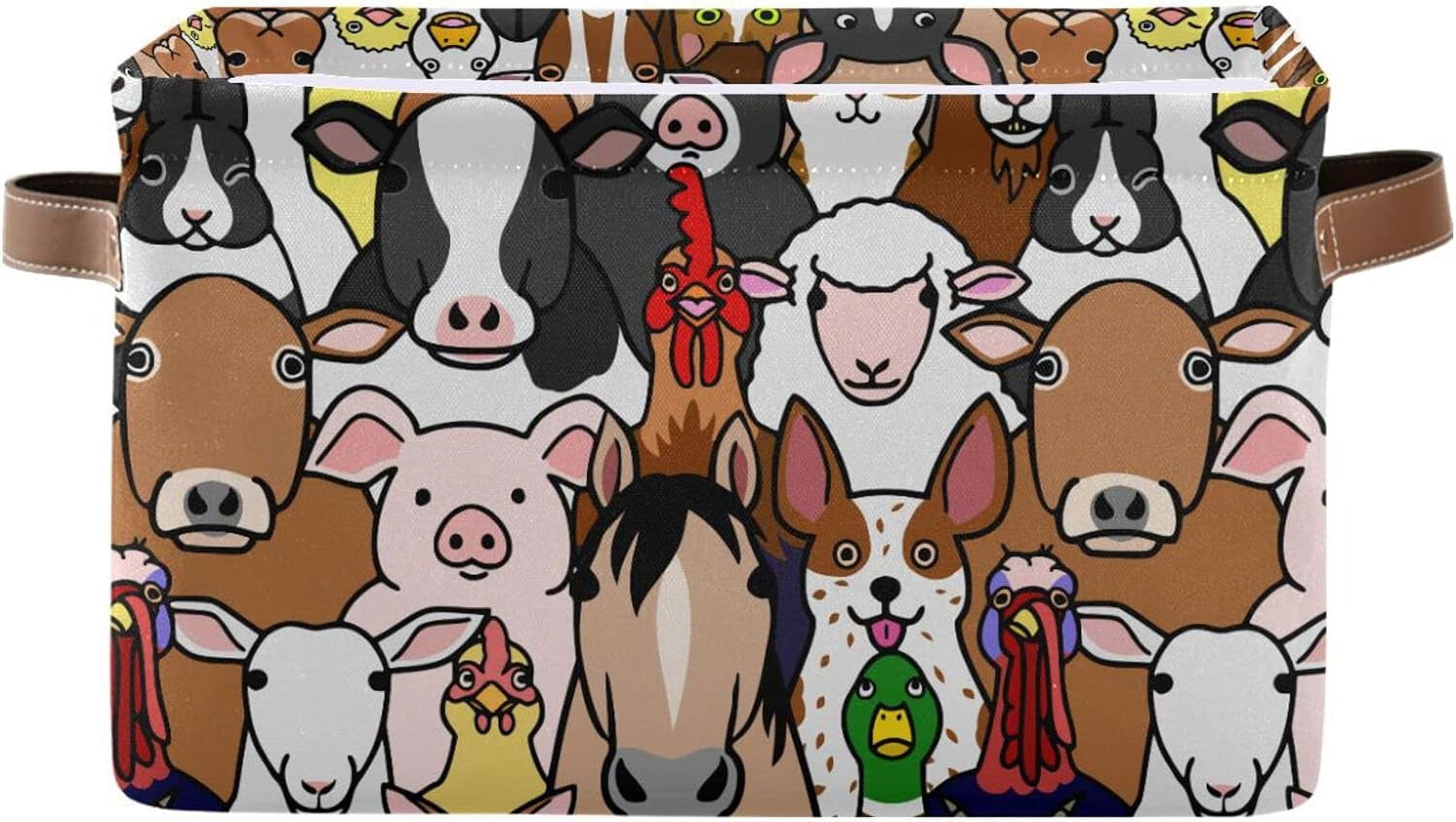 Doodle Farm Animals Faces Foldable Storage Basket for Shelves ...