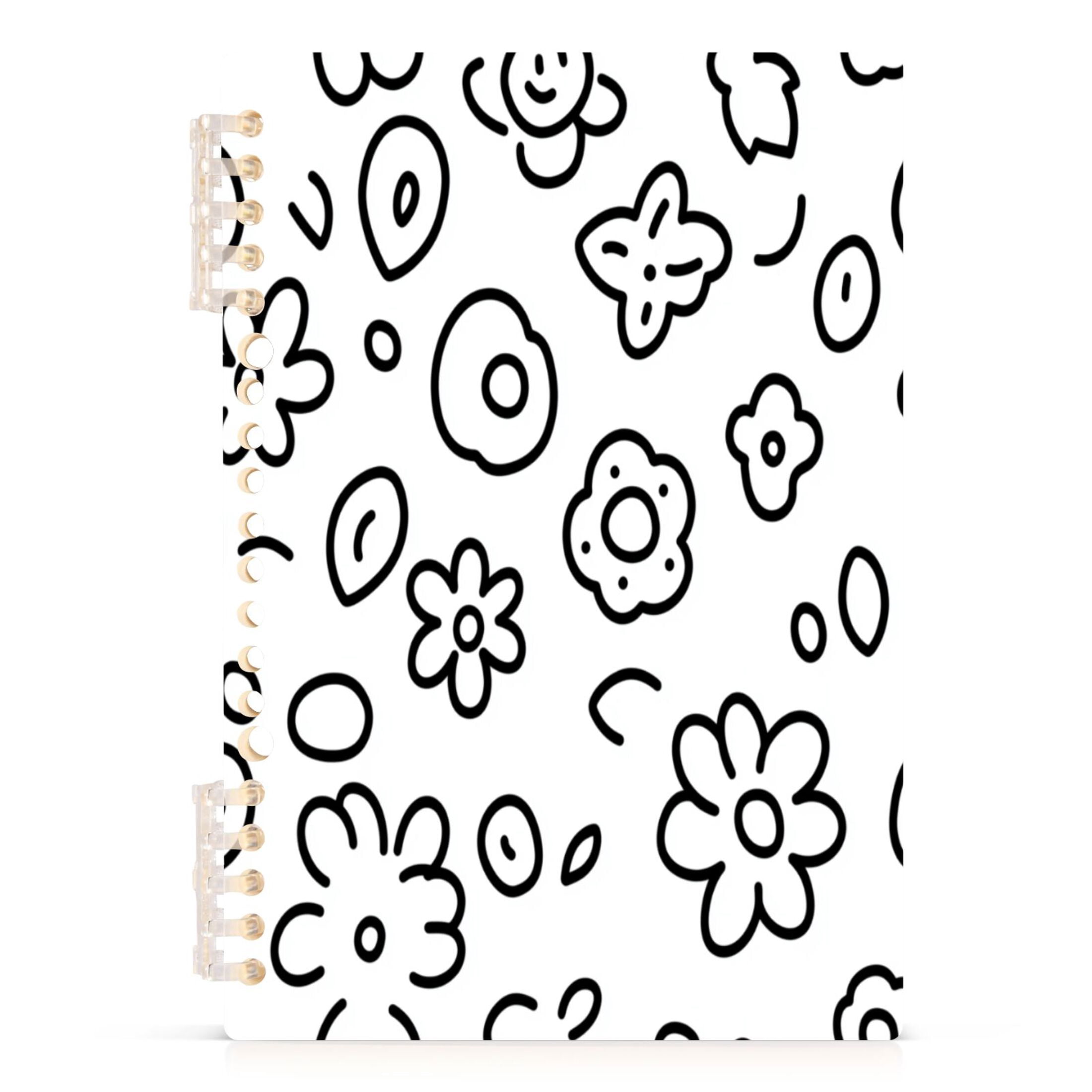 Doodle Flowers and Leaves A5 8.3x5.7in PP Notebook, Adjustable Rings ...