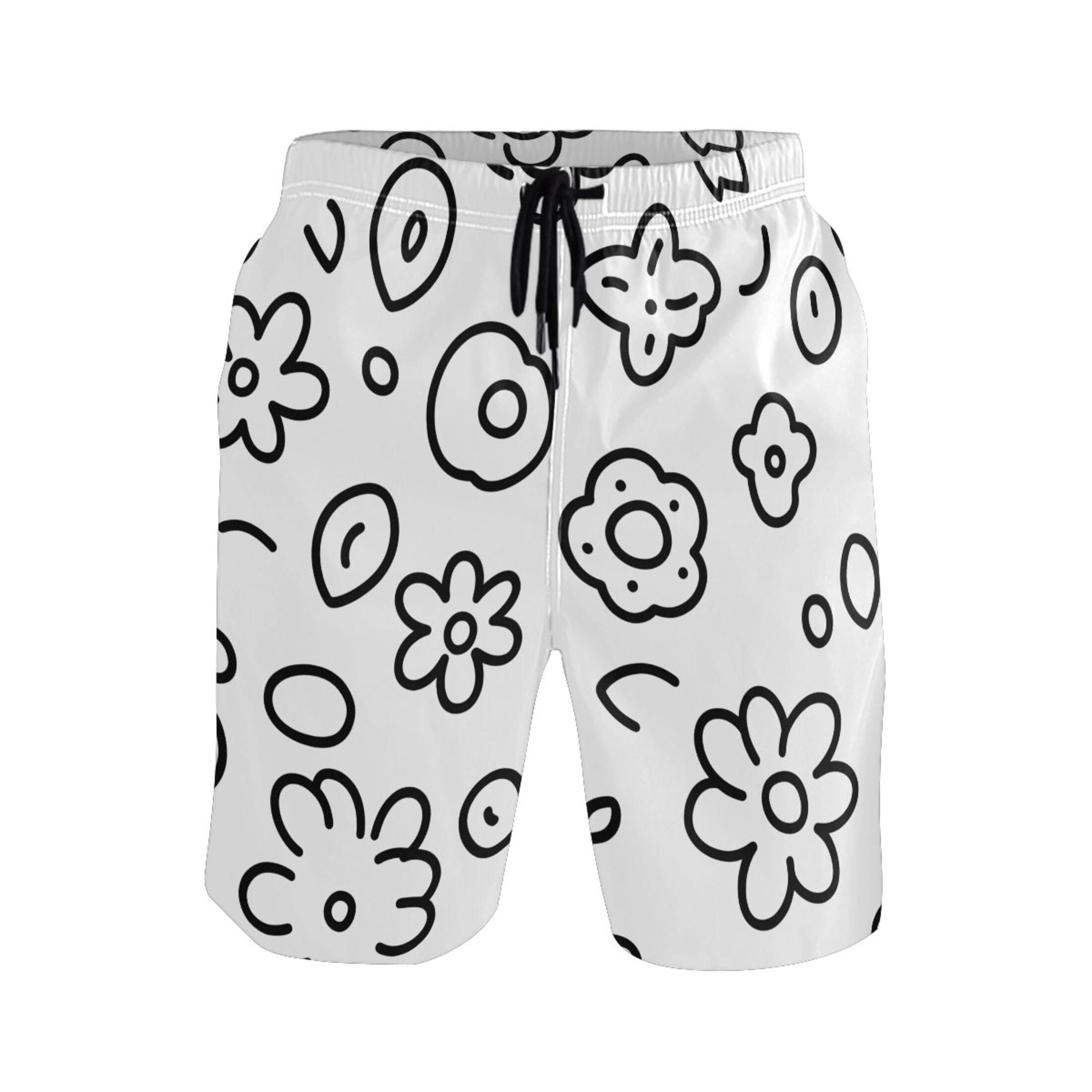 Doodle Flowers and Leaves Mens Swim Trunks Quick Dry Board Shorts ...