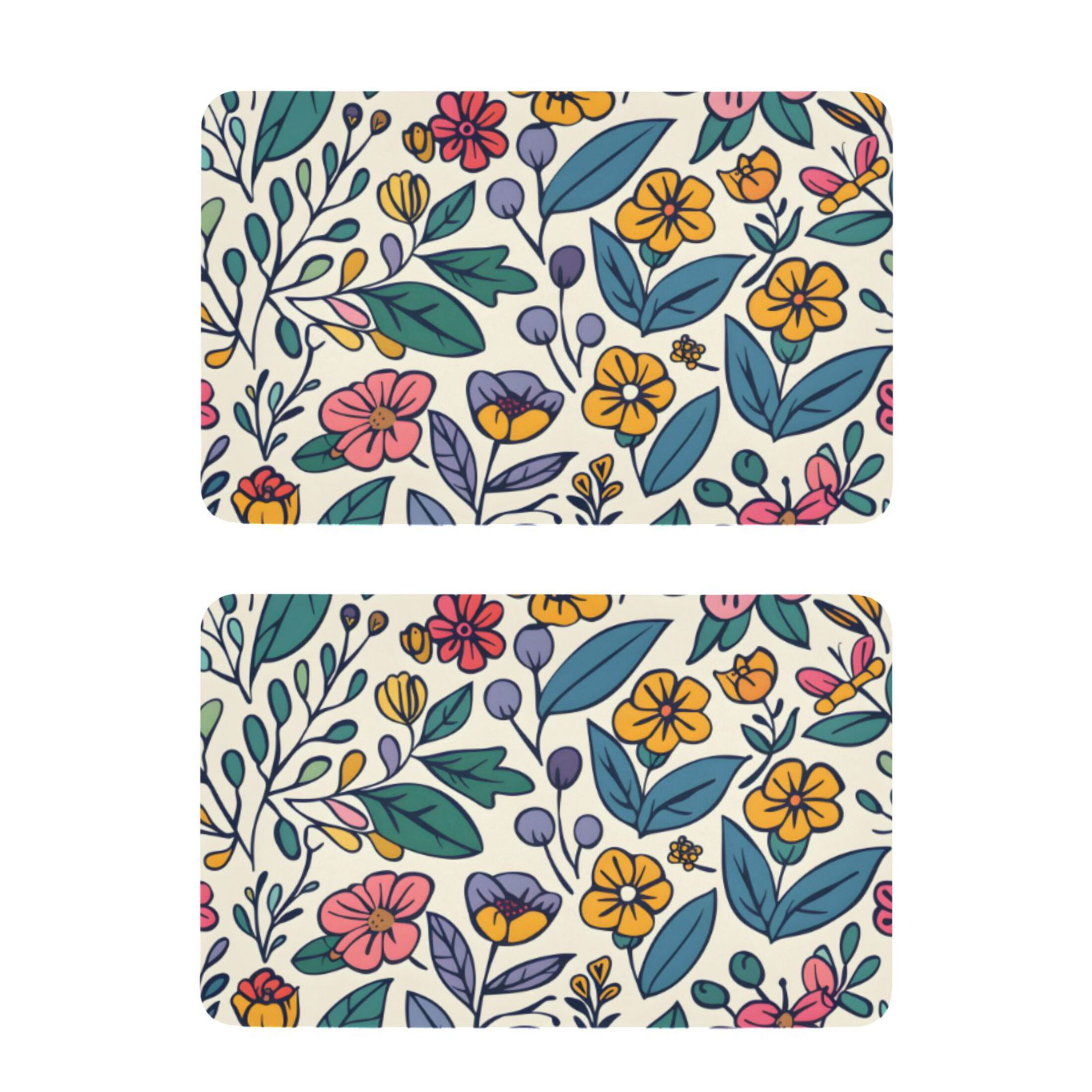 Doodle Flowers and Leaves Refrigerator Magnet Stickers Square Fridge ...