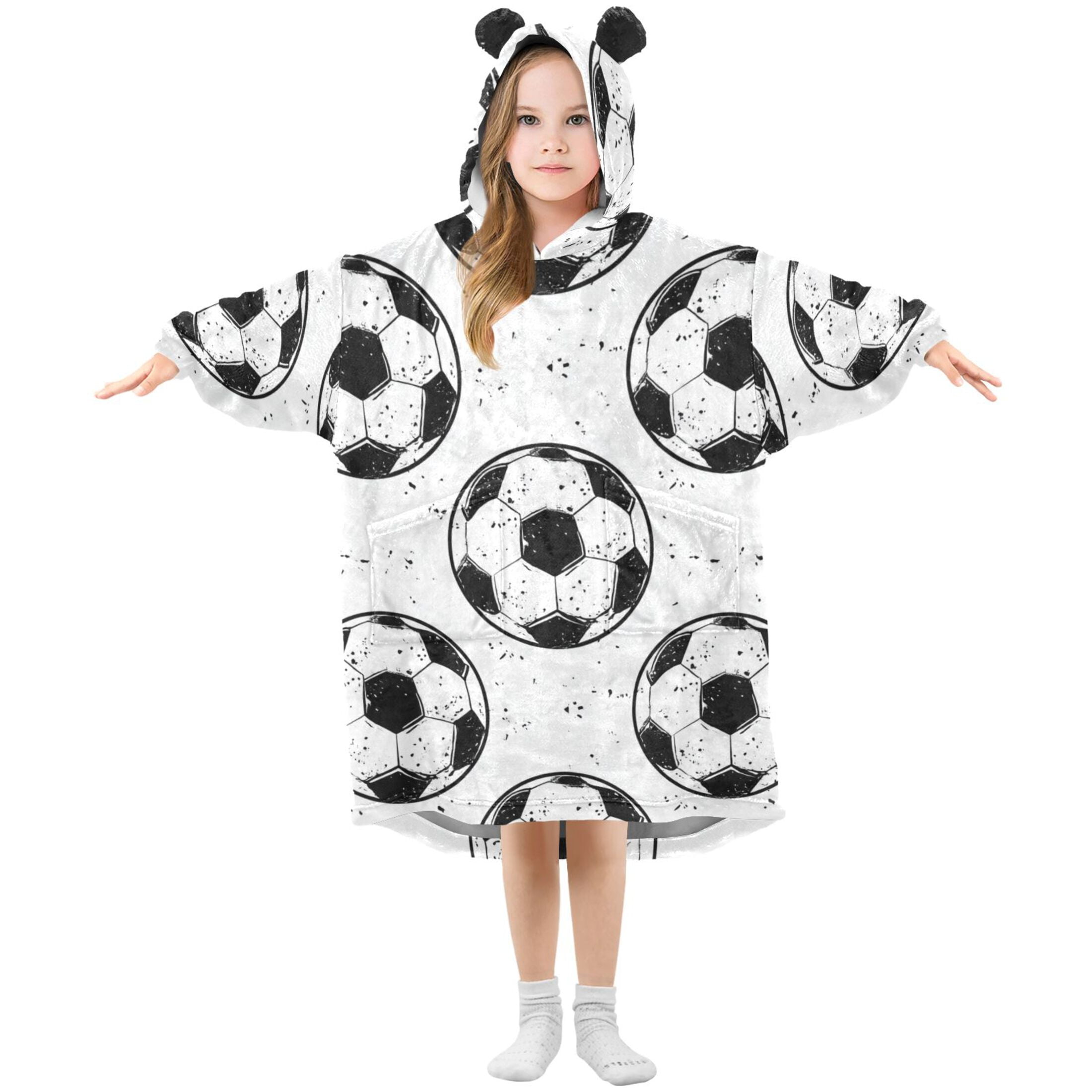 Doodle Football Patterns Flannel Wearable Blankets Hooded Design Long ...