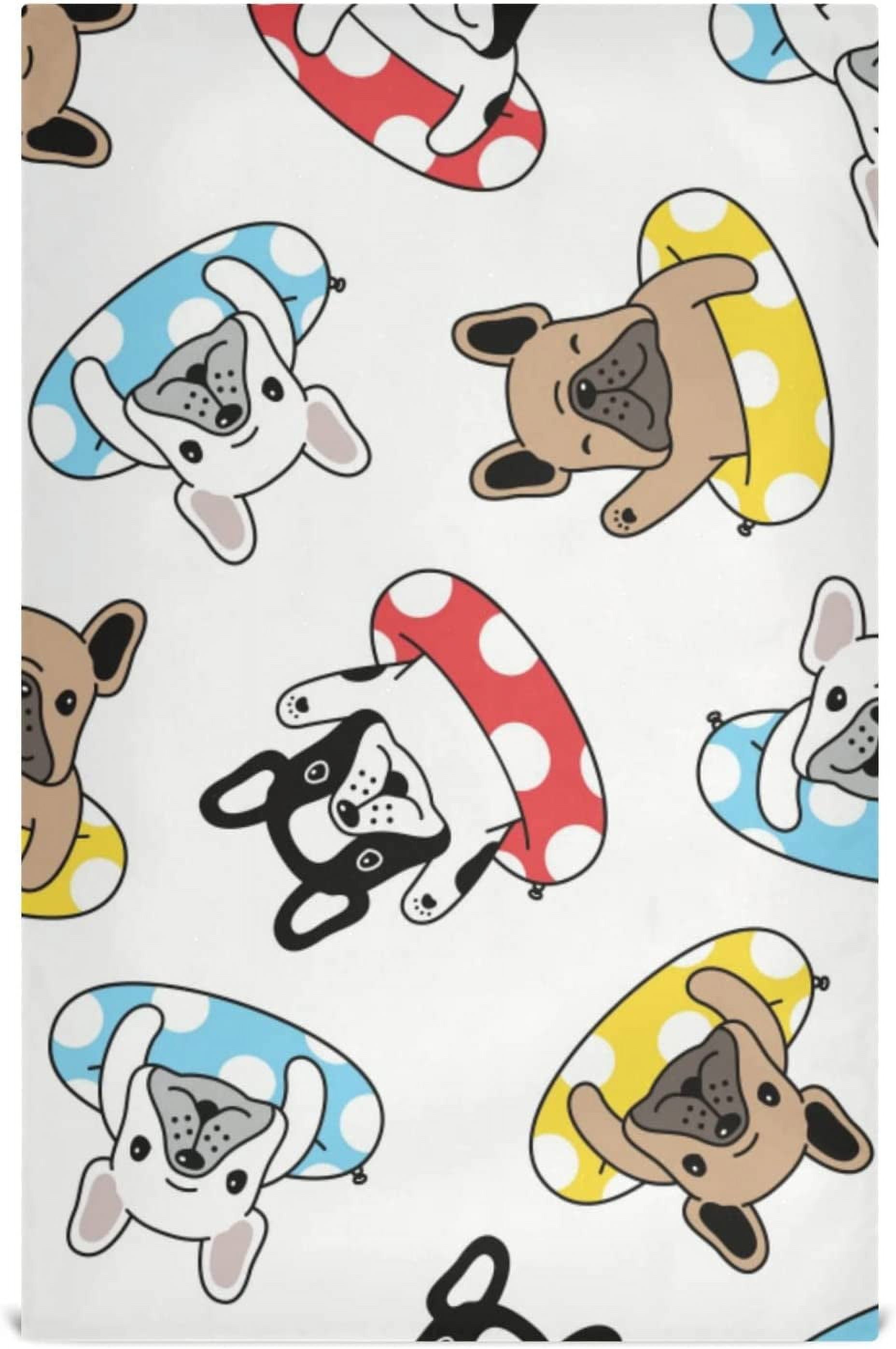 Doodle French Bulldog Kitchen Dish Towels Set of 1, Swimming Ring ...