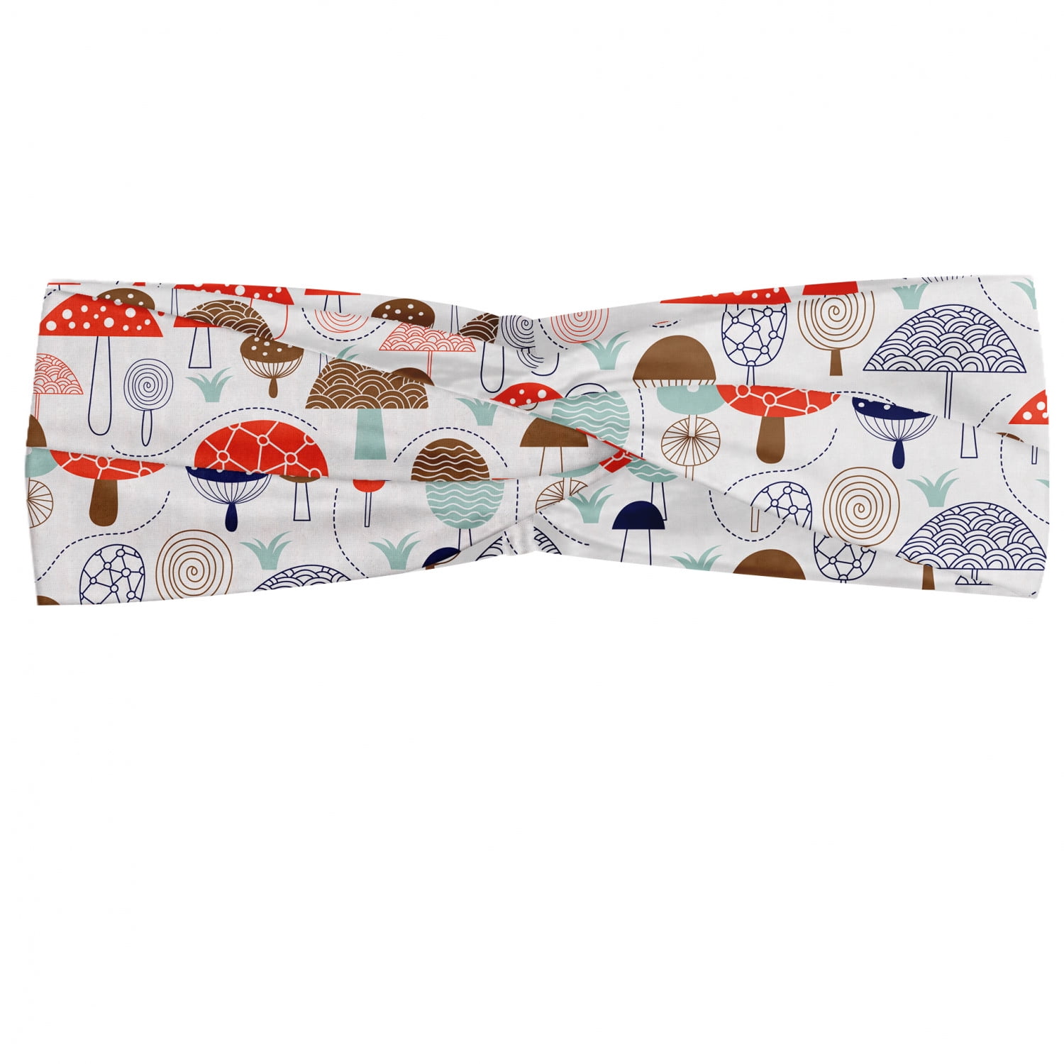 Doodle Headband, Sketch Style Simplistic Hand Drawn Trees and Mushroom ...