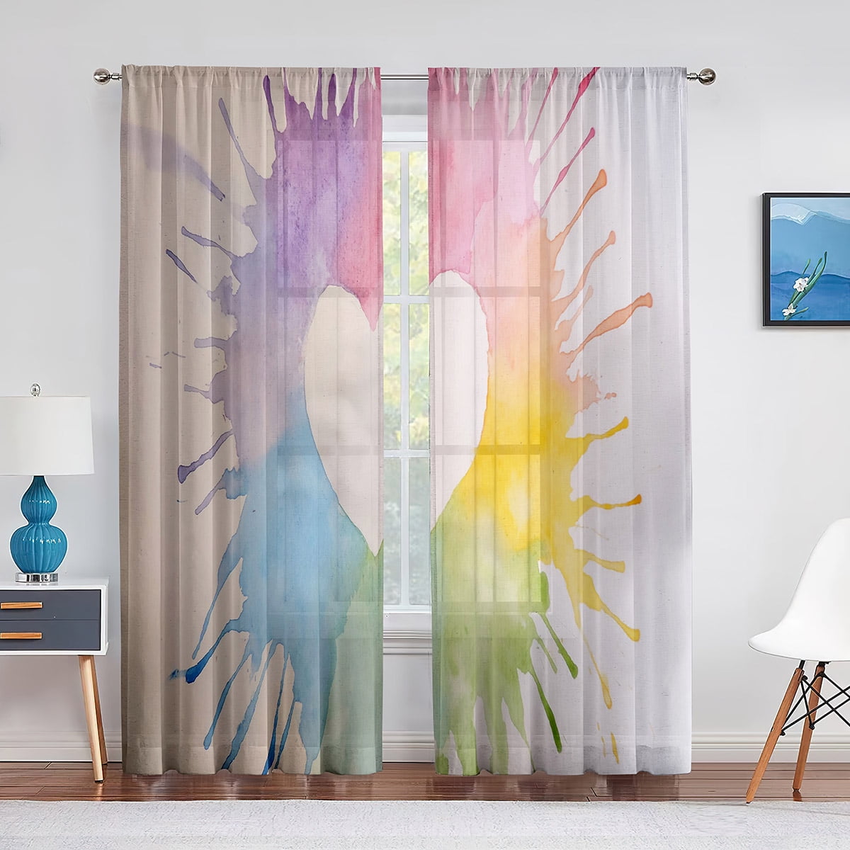 Doodle Hearts In Squares Romance Design Chiffon Sheer Voile Curtains ...