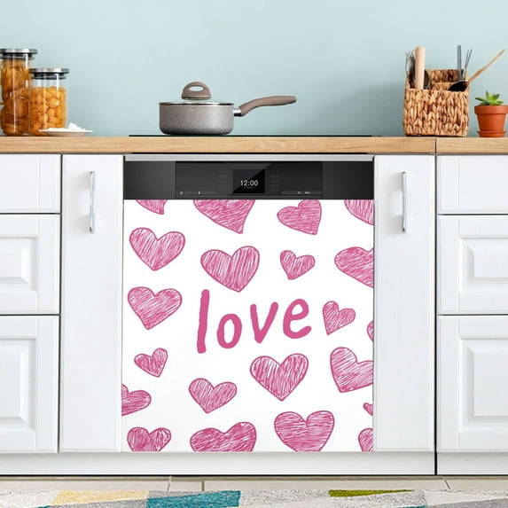 Doodle Hearts Pink Love Text Valentine Dishwasher Magnet Refrigerator ...