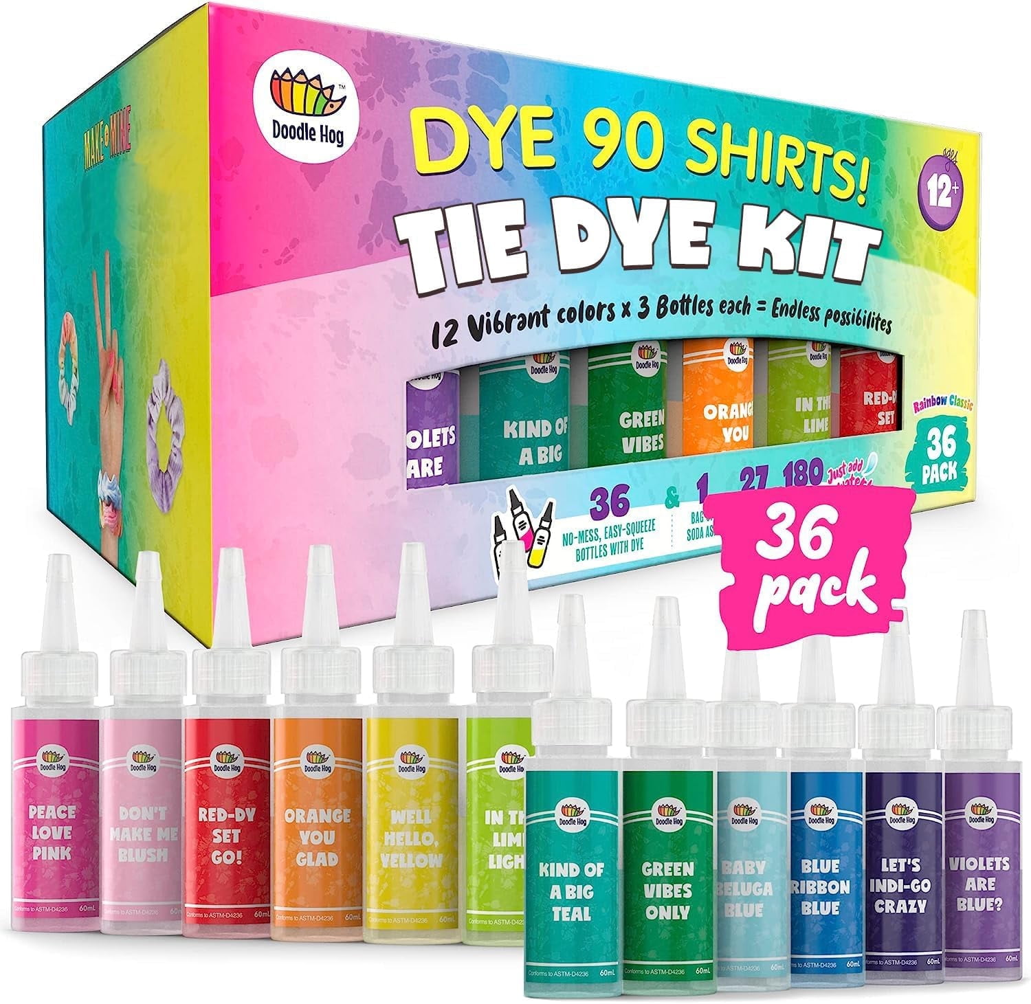 DOODLE HOG Tie Dye Kit for Kids & Adults - 36 Large Tye Dye Bottles ...