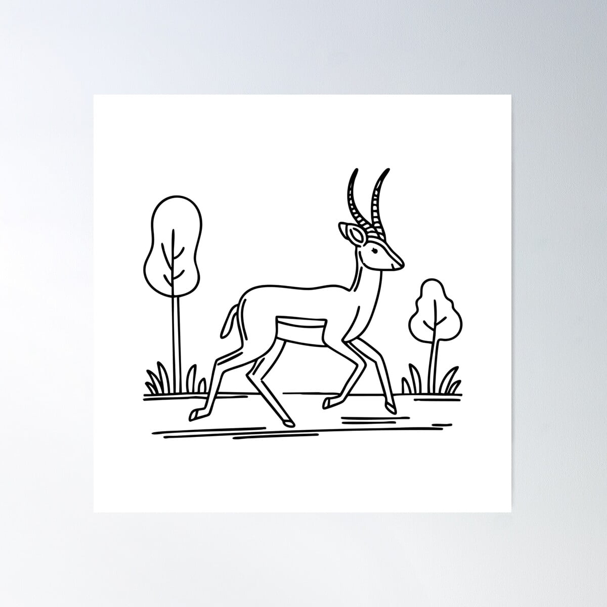 Doodle Illustration Of A Gazelle Running In A Wildlife Reserve Poster ...