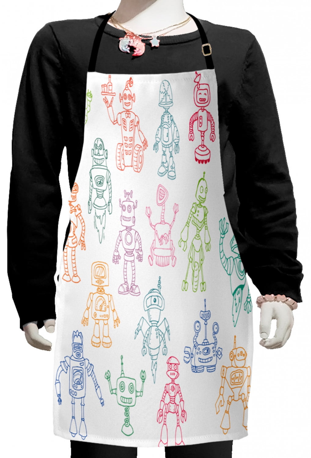 Doodle Kids Apron, Drawings of Various Robots Performing a Number of ...