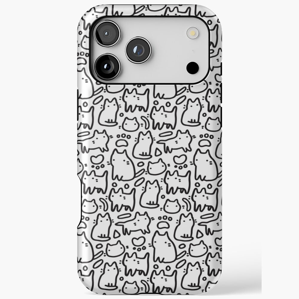 Doodle Kitty Cat Protective Case for iPhone 11 12 13 14 15 16 17 Pro ...