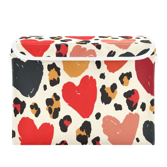 Doodle Leopard Print Hearts Valentine Foldable Storage Bins with Lids ...