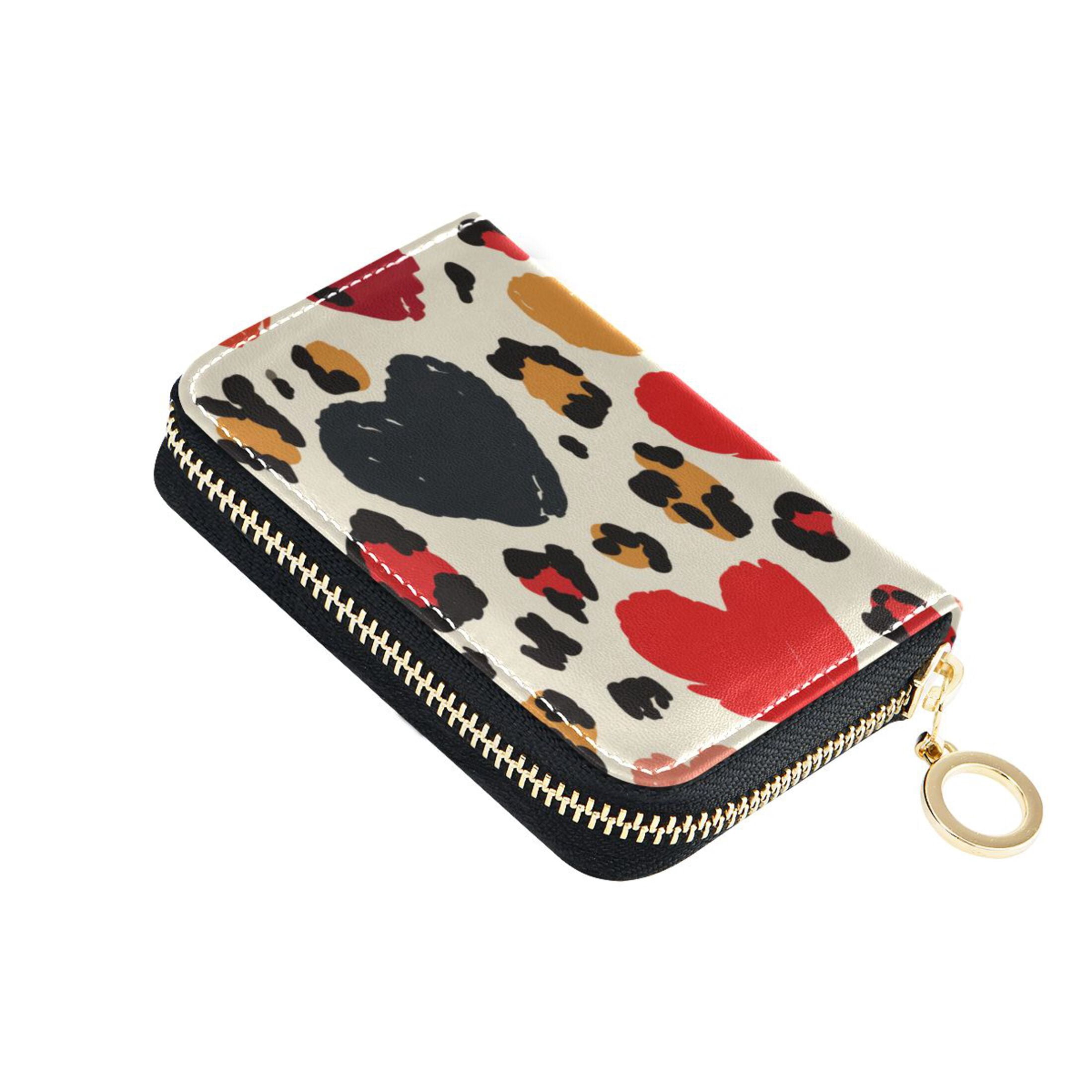 Doodle Leopard Print Hearts Valentine Women's Credit Card Holder PU ...