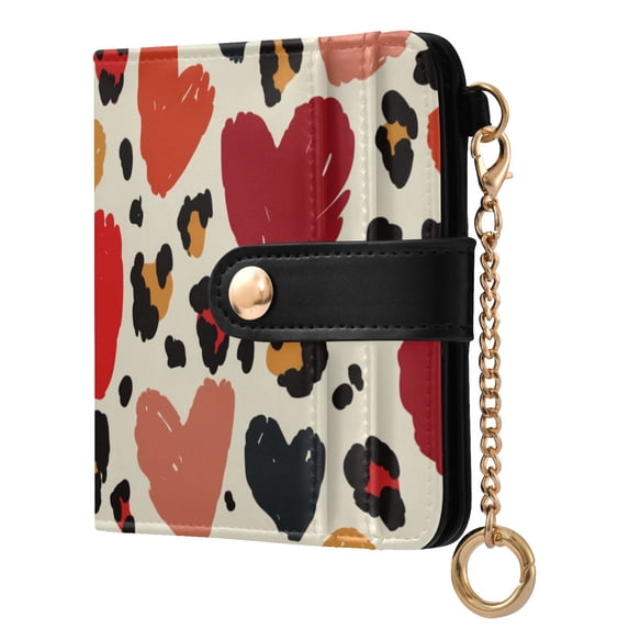 Doodle Leopard Print Hearts Valentine Women's Wallet PU Leather Card ...