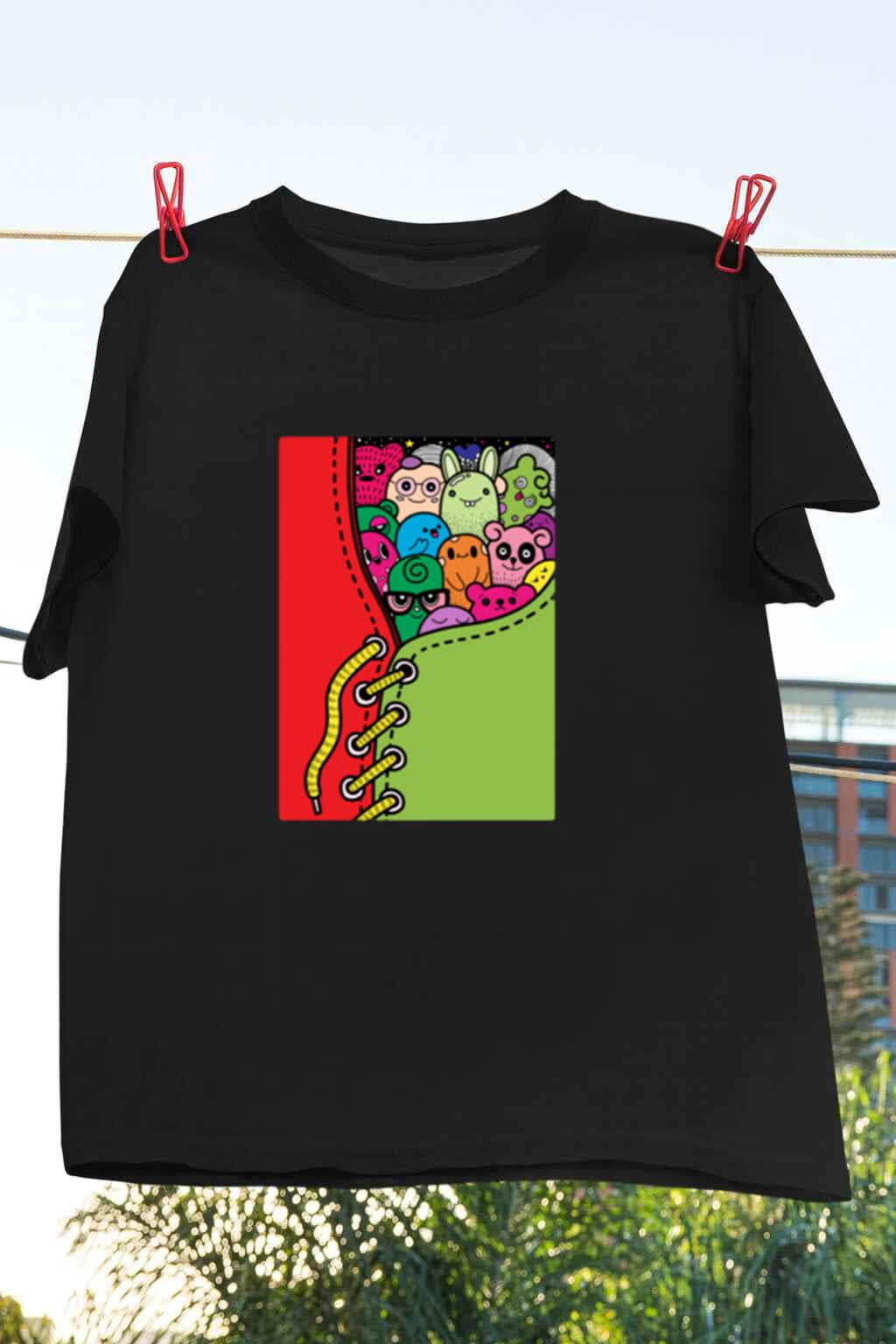 Doodle Monsters Hiding In Sneaker Funny Cartoon Creature Unisex T-Shirt ...