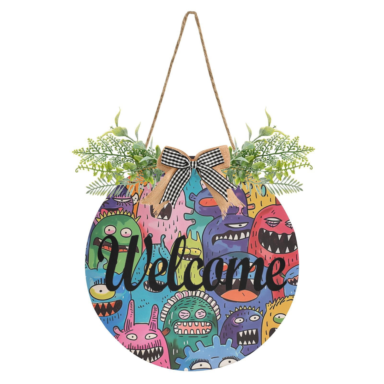 Doodle Monsters Welcome Sign for Front Door Wreath Door Sign for ...