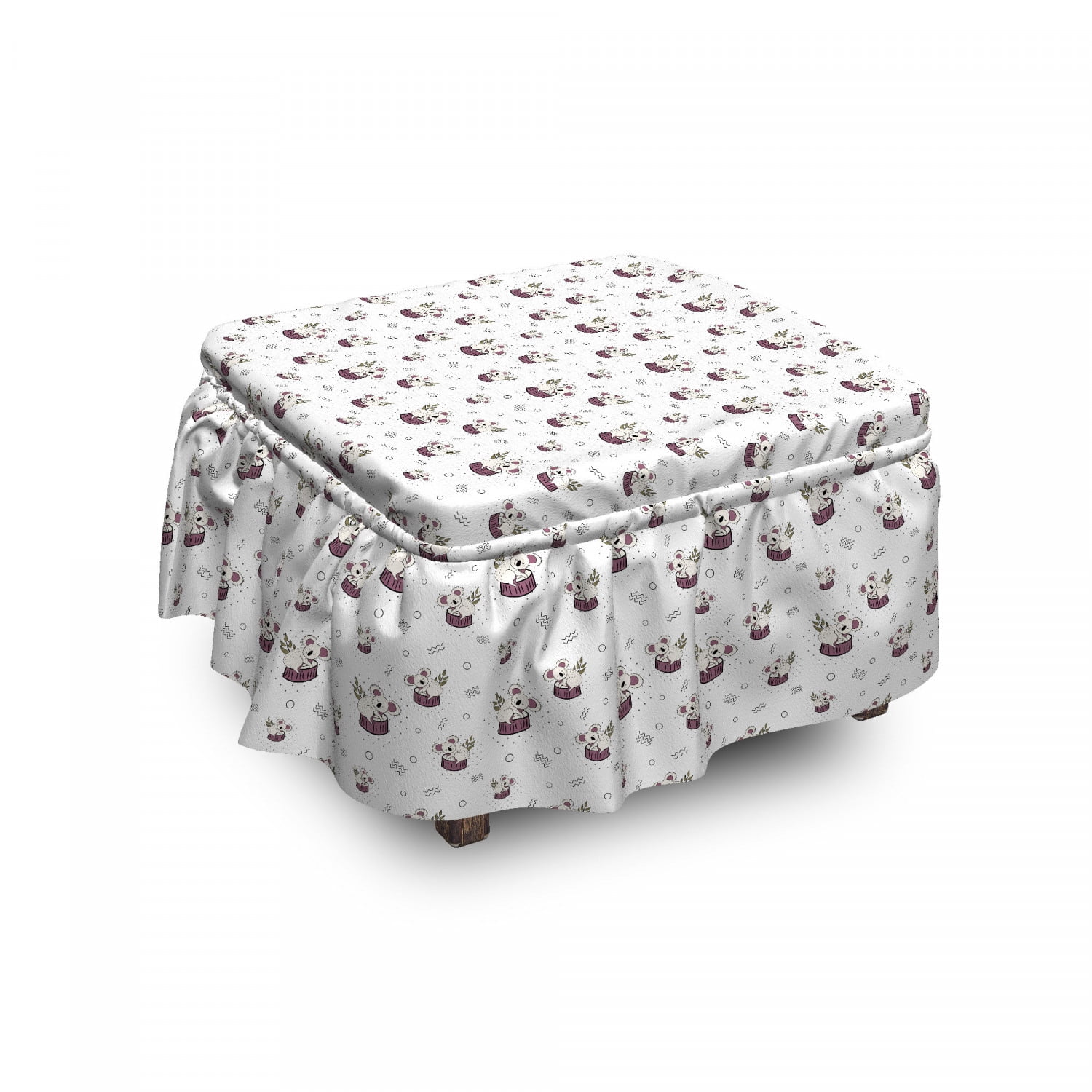 Doodle Ottoman Cover, Bear Koalas Pattern Circles, 2 Piece Slipcover ...