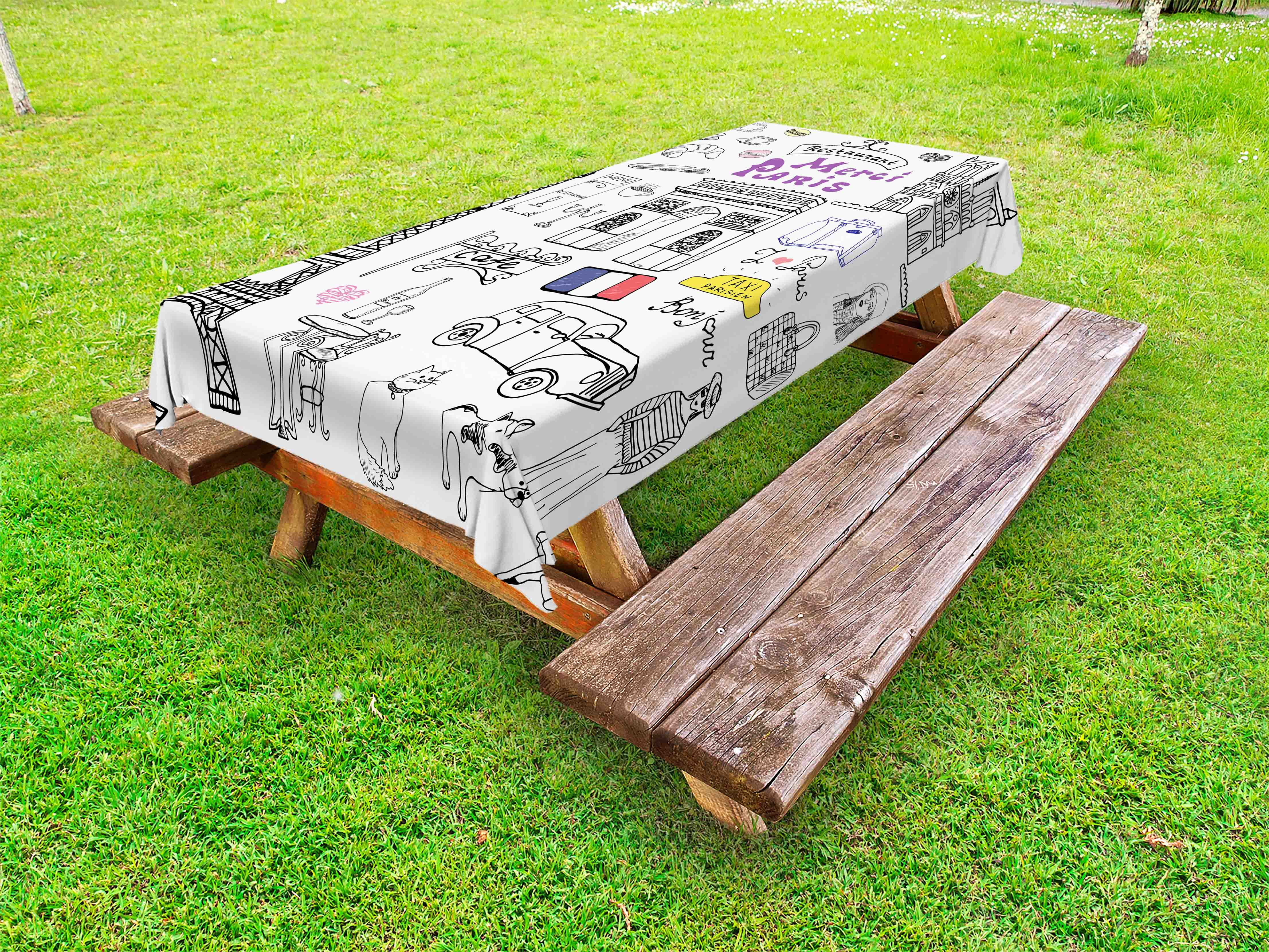 Doodle Outdoor Tablecloth, Paris Culture in Doodle Style Drawing Eiffel ...